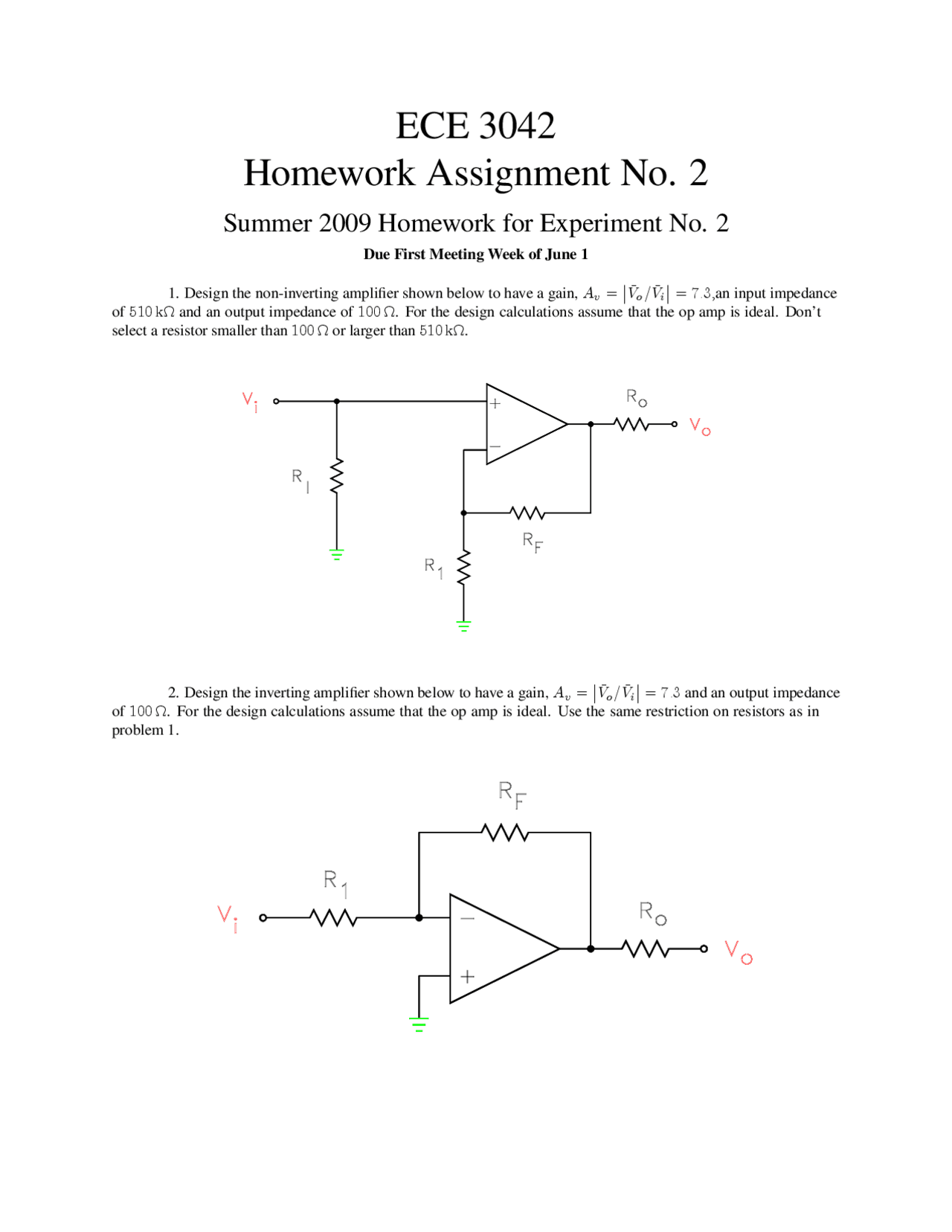 3 Solved Problems On Design Amplifier Homework 2 Ece 3042 Docsity
