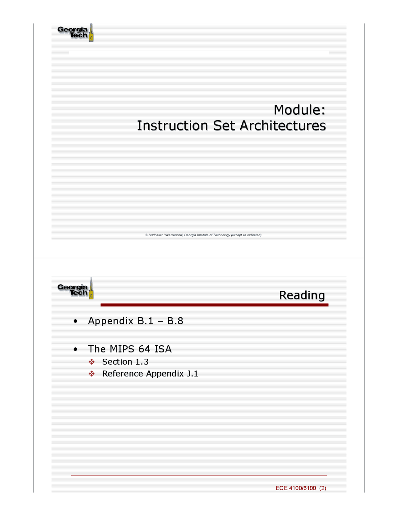 Module Instruction Set Architectures Ece 4100 Docsity