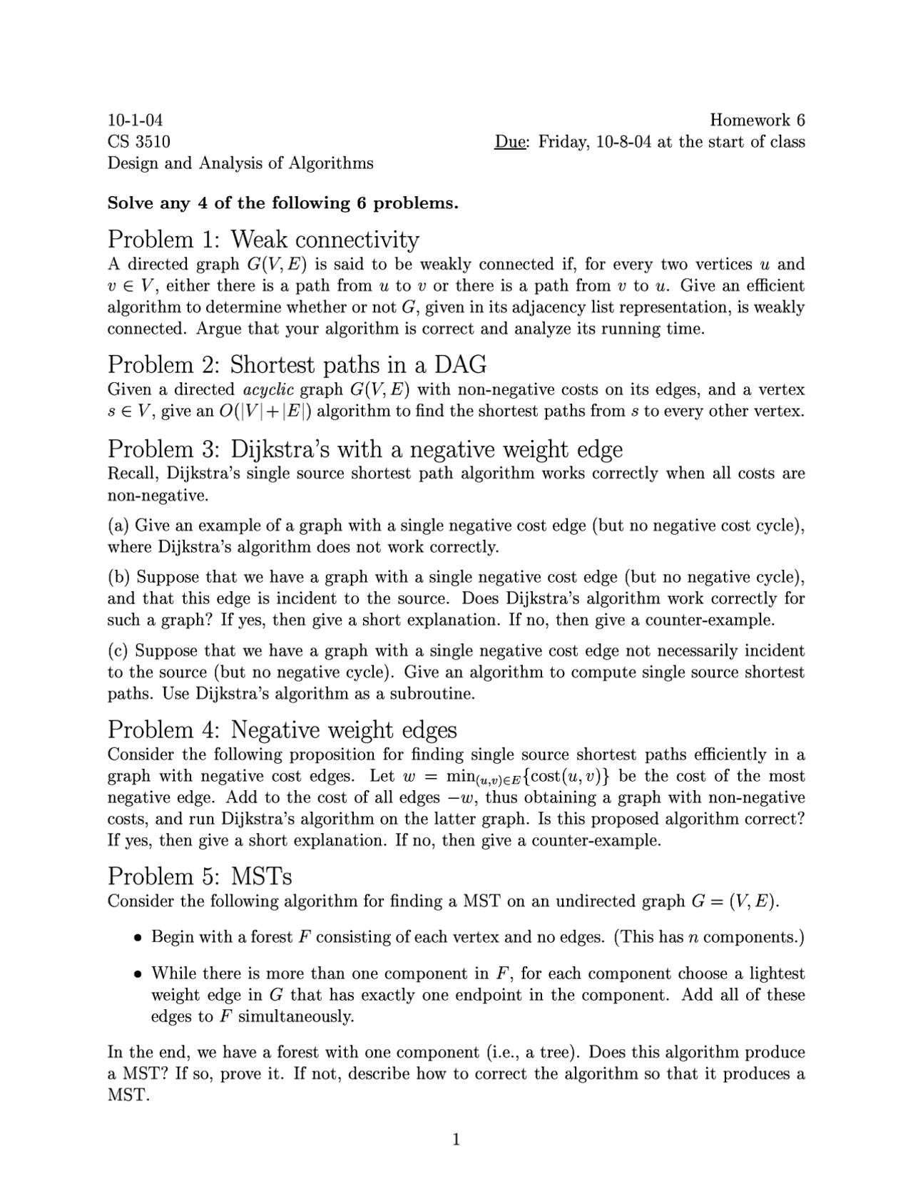 Homework 6 Practice Problems On Design And Analysis Algorithms Cs 3510 Docsity