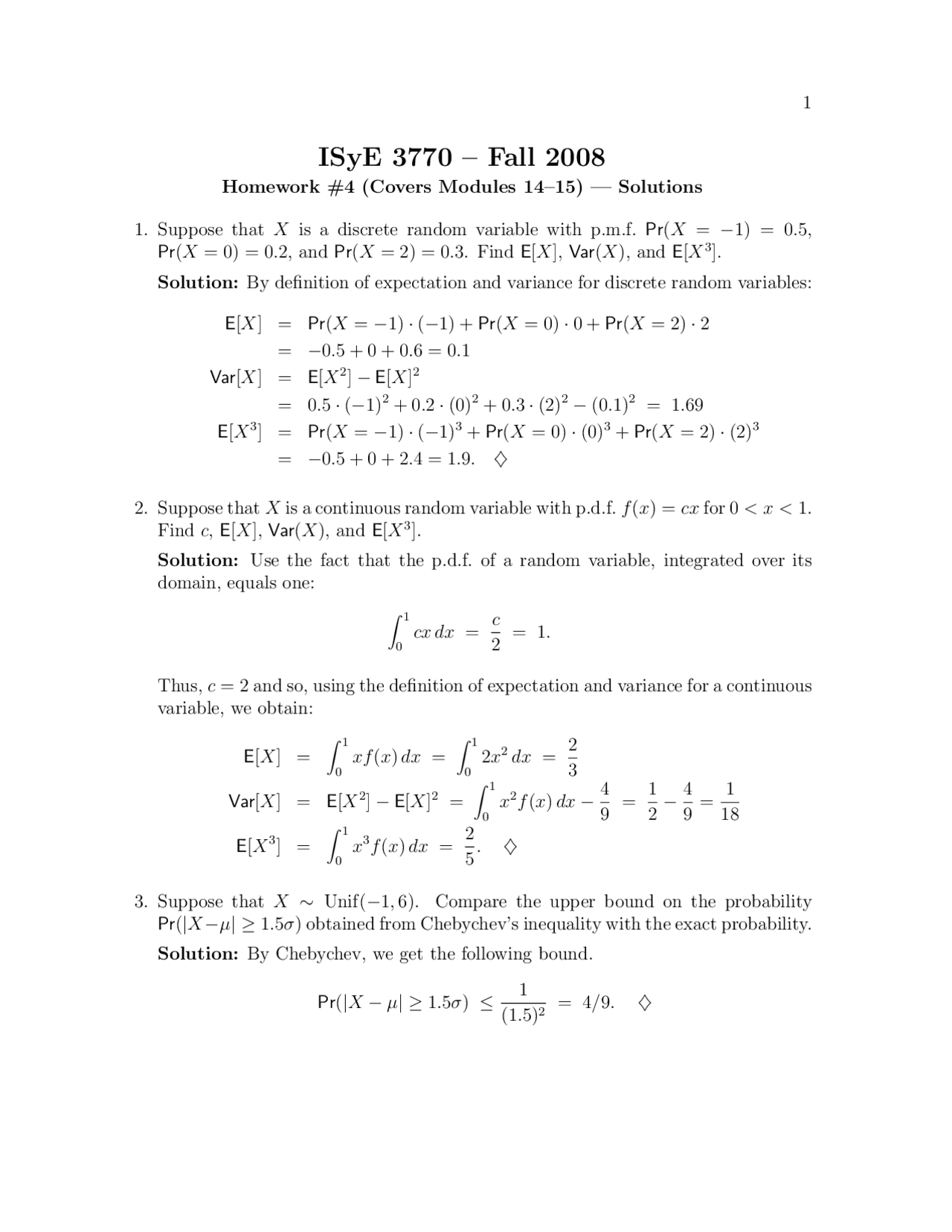 Homework 4 With Solutions Statistics And Applications Isye 3770