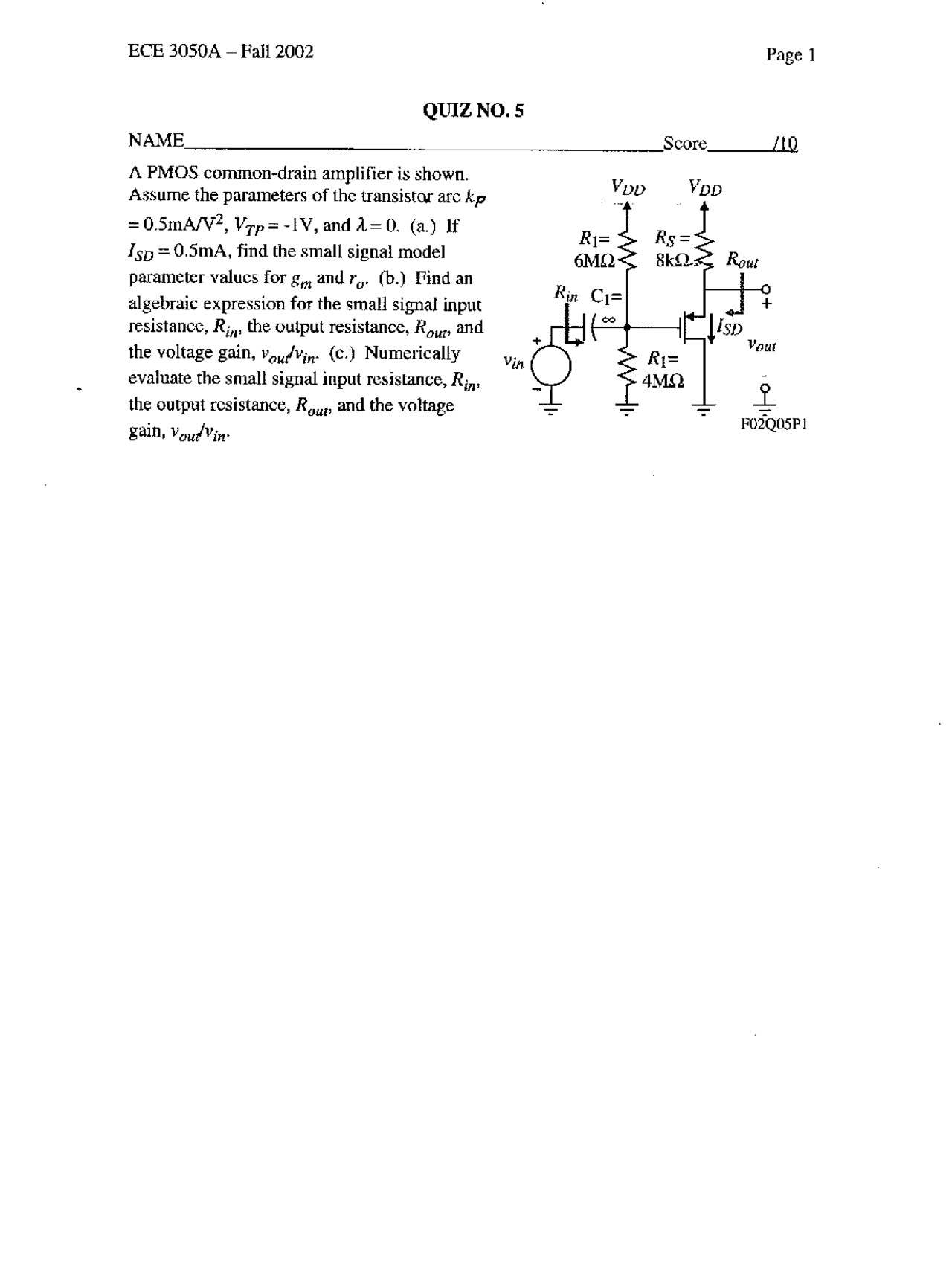 Quiz 5 Questions On Voltage Analog Electronics Ece 3050 Docsity