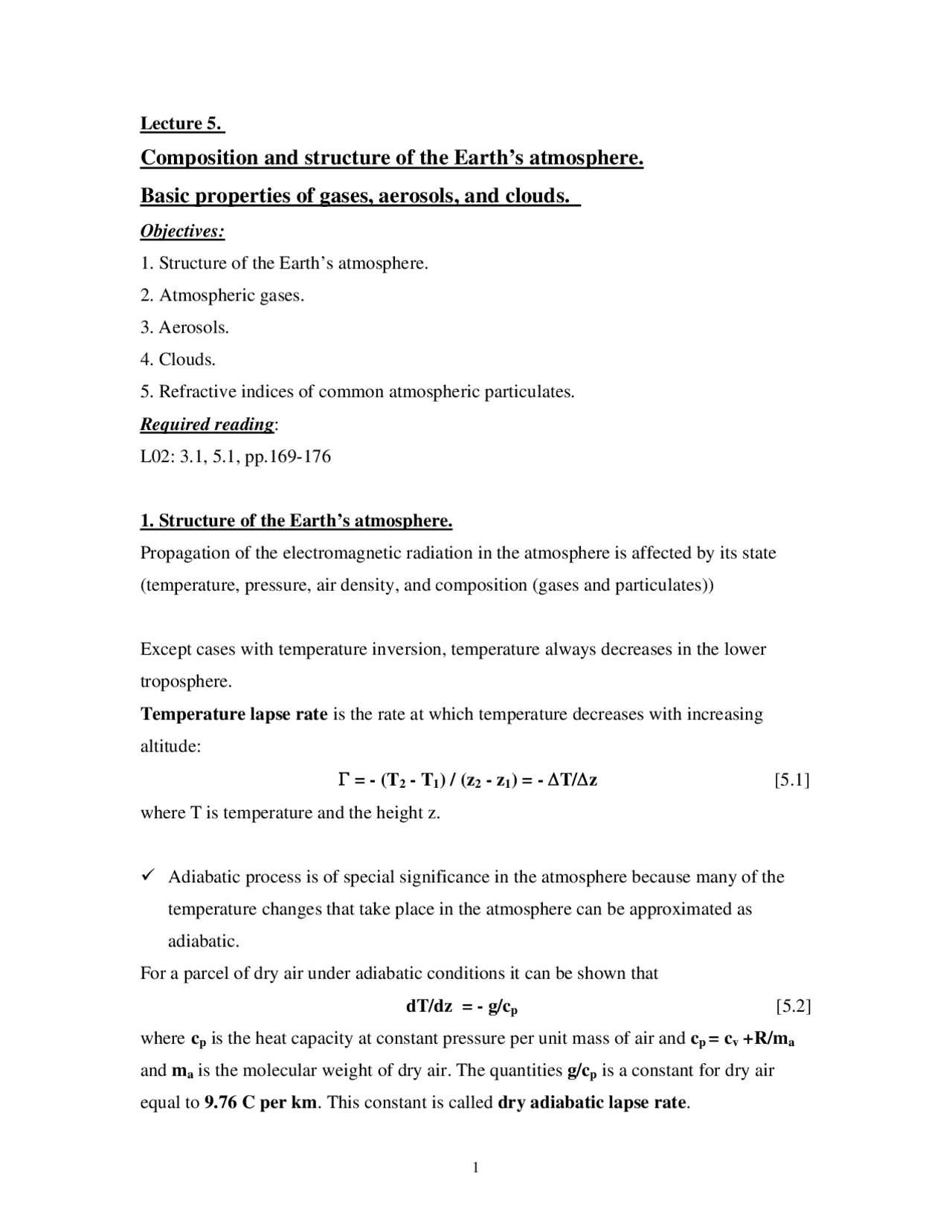 Composition And Structure Of The Earths Atmosphere Lecture Notes