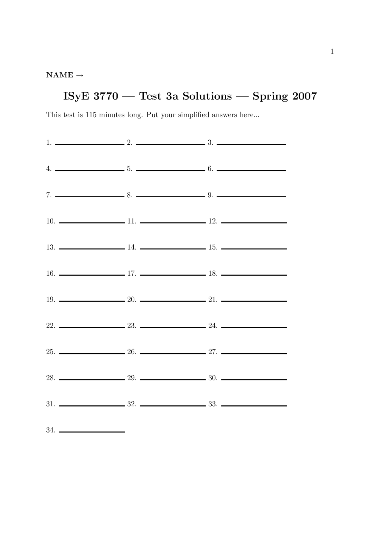 34 Solved Problems On Statistics And Applications Exam Isye 3770