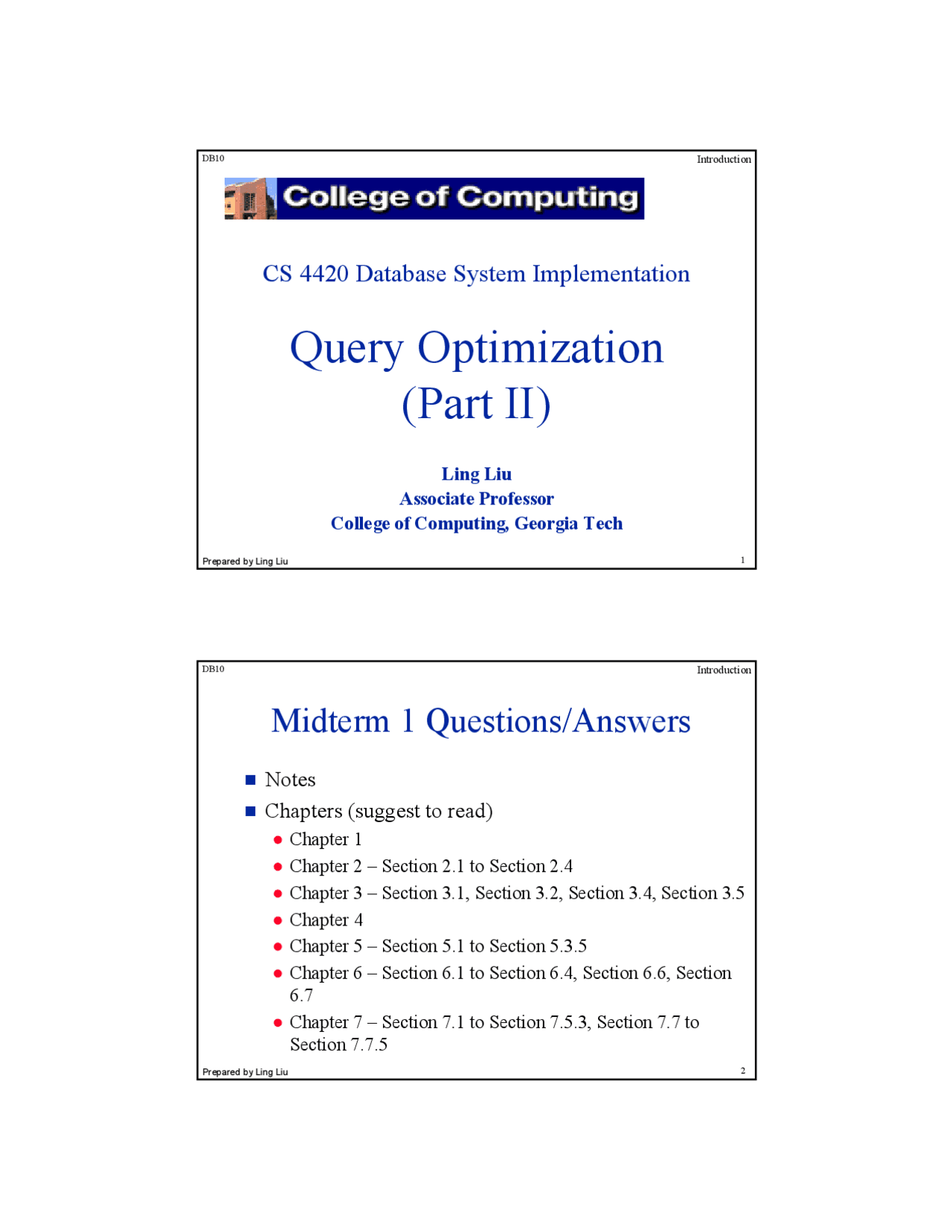Query Optimization Part Ii Lecture Slides Cs 4420 Docsity