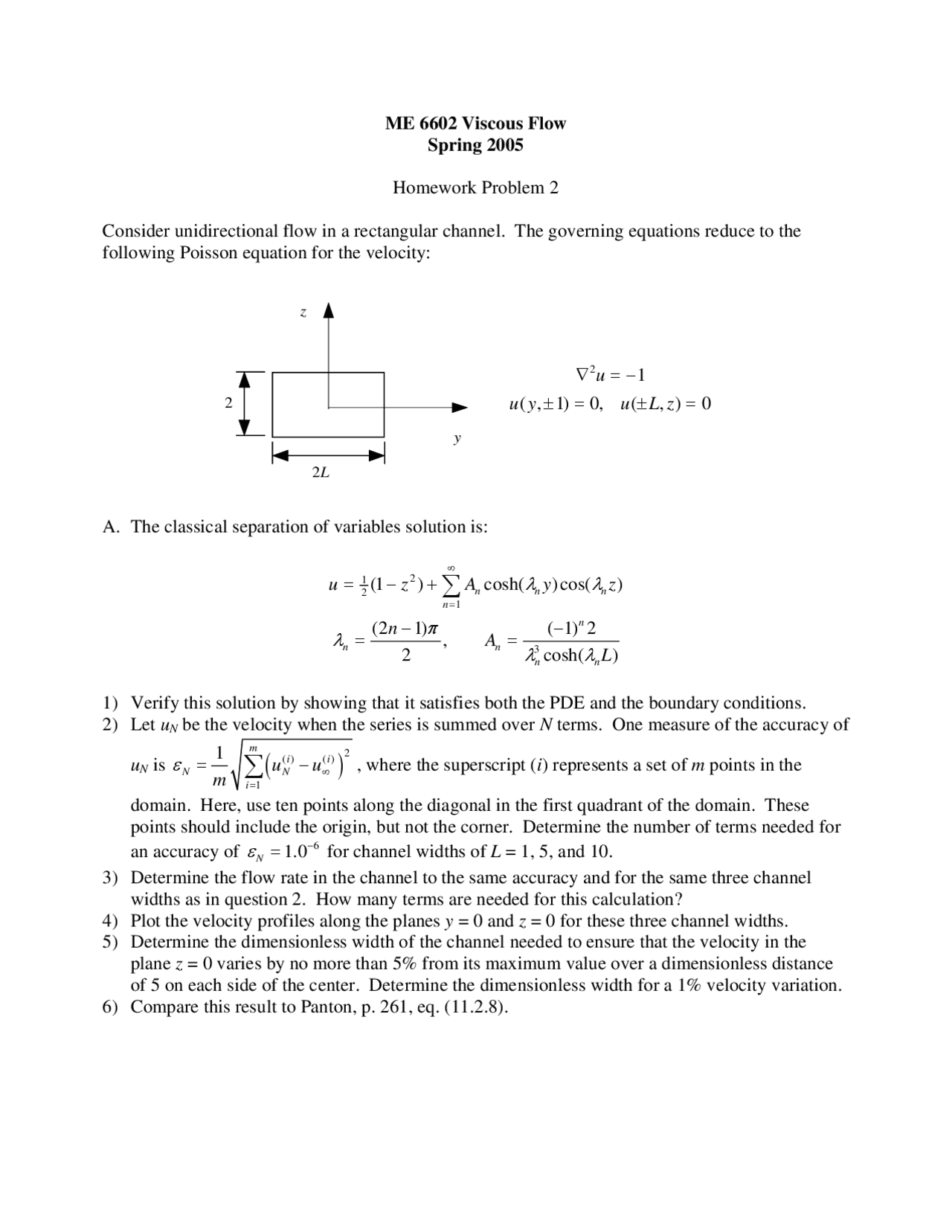Homework Problem 2 With Solutions Viscous Flow Me 6602 Docsity
