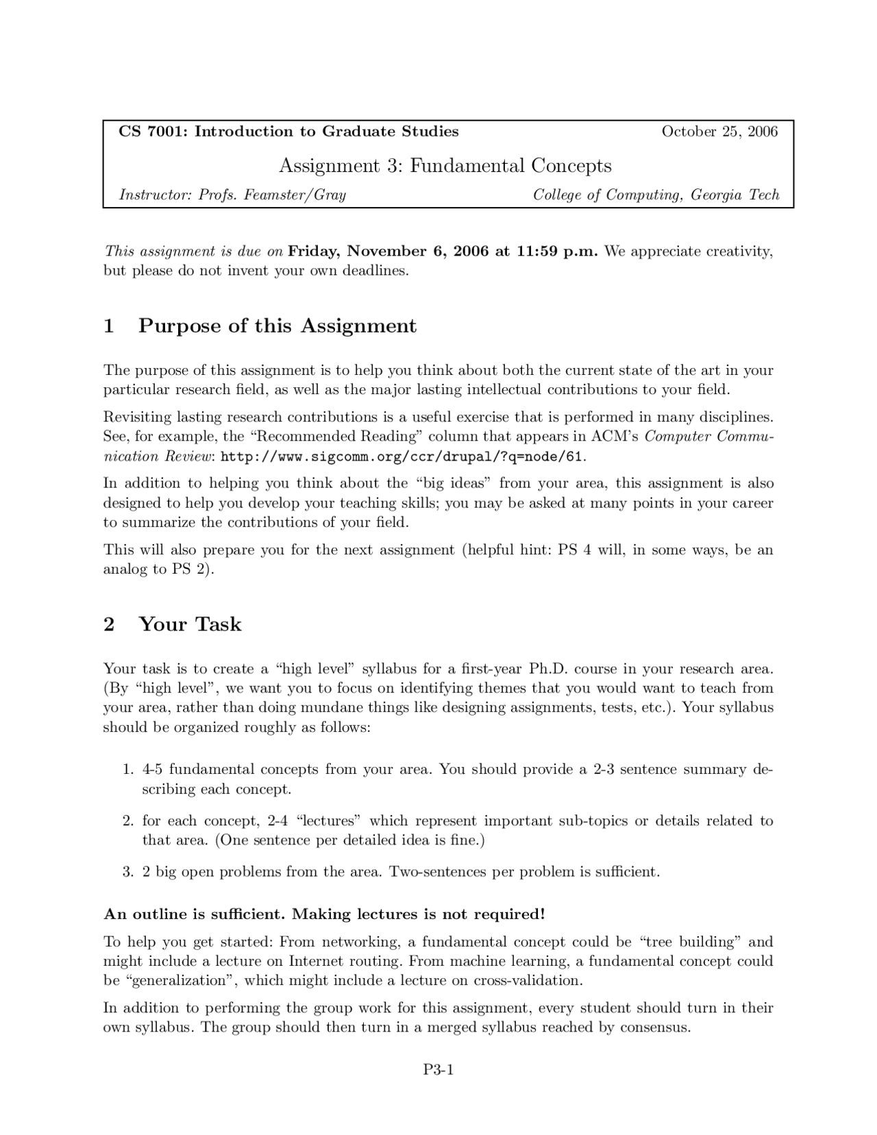 Introduction to Graduate Studies - Assignment 3 | CS 7001 - Docsity