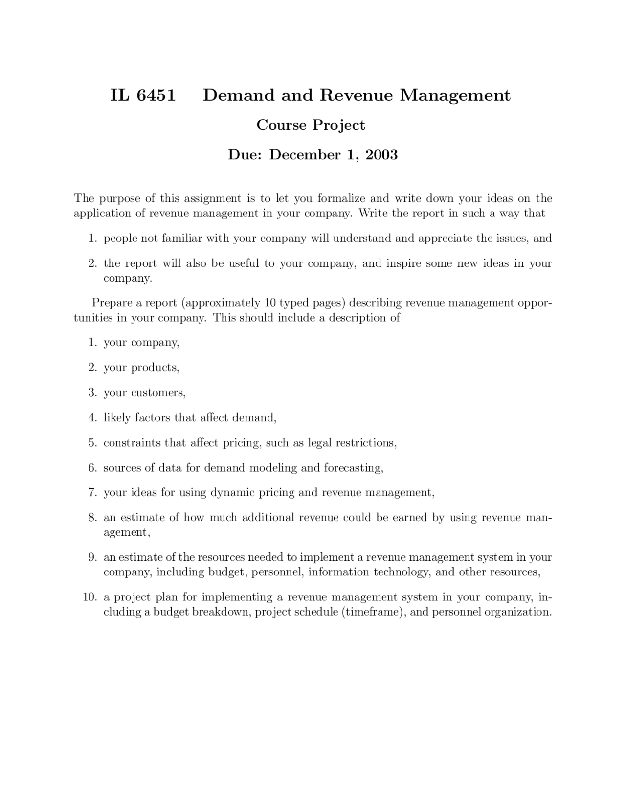 Revenue Management Project Report: Opportunities and Implementation in ...