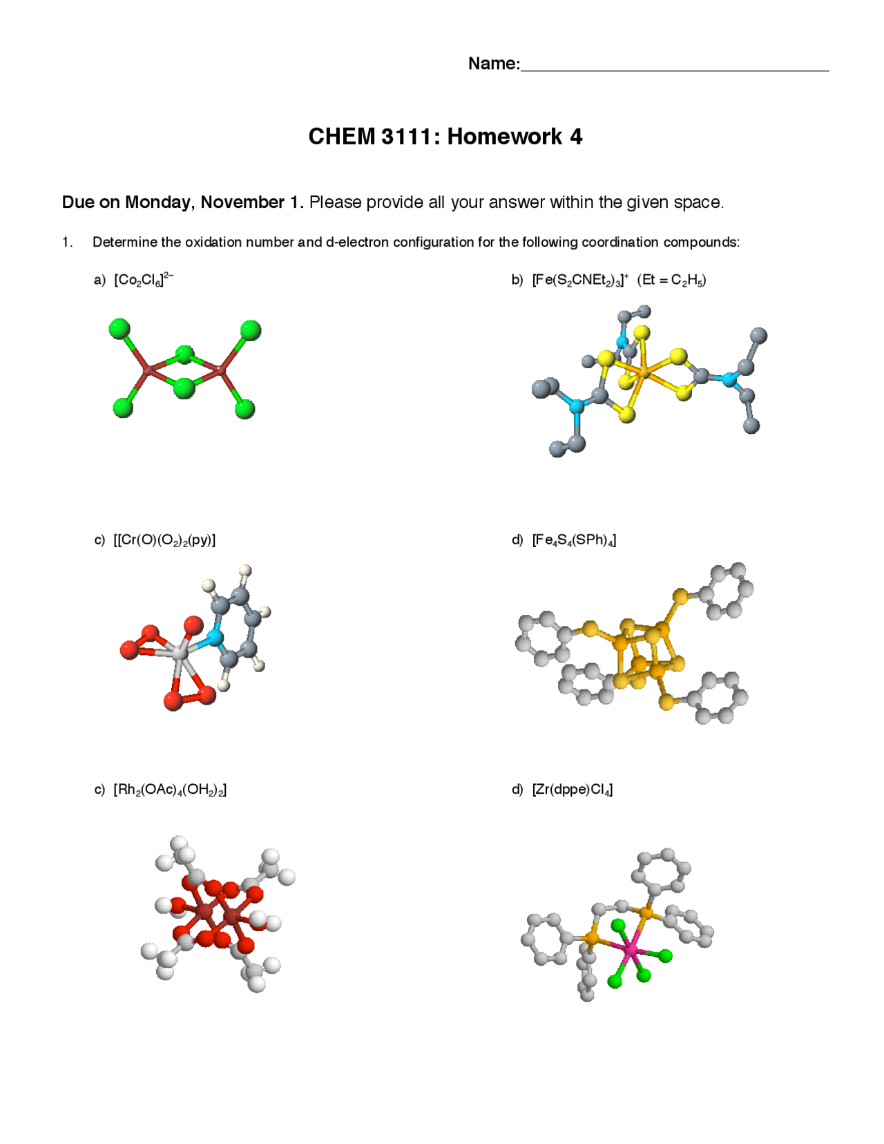 Solved Problems On The Inorganic Chemistry Assignment 4 Chem 3111