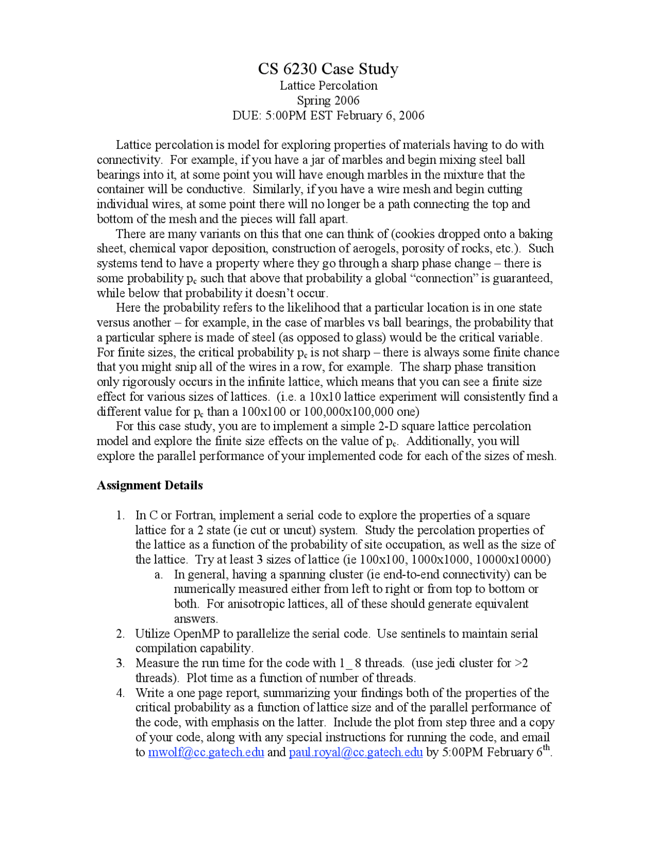 Lattice Percolation Model in Case study - Assignment | CS 6230 - Docsity