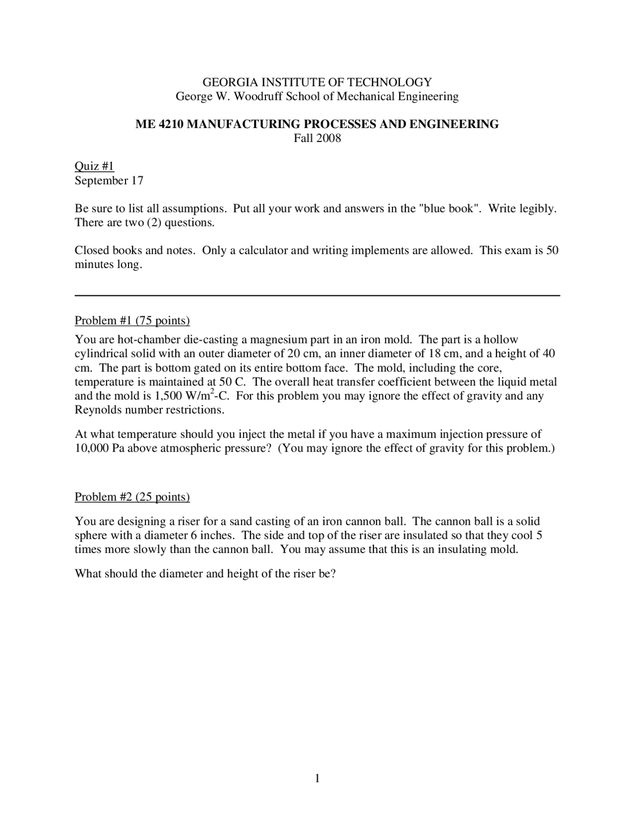 2 Problems Of Manufacturing Process And Engineering Quiz 1 Me 4210