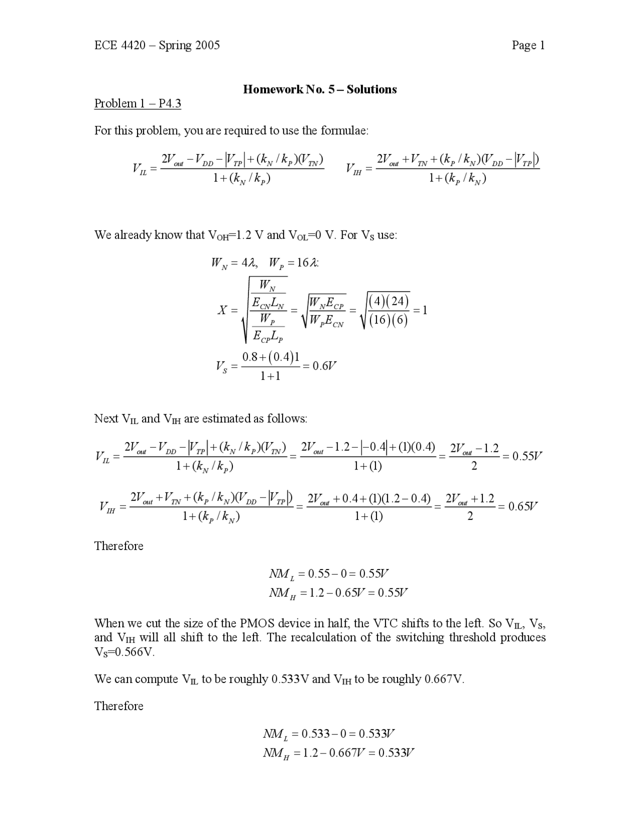 Digital Integrated Circuits - Homework 5 with Solutions | ECE 4420 | Assignments Electrical and ...