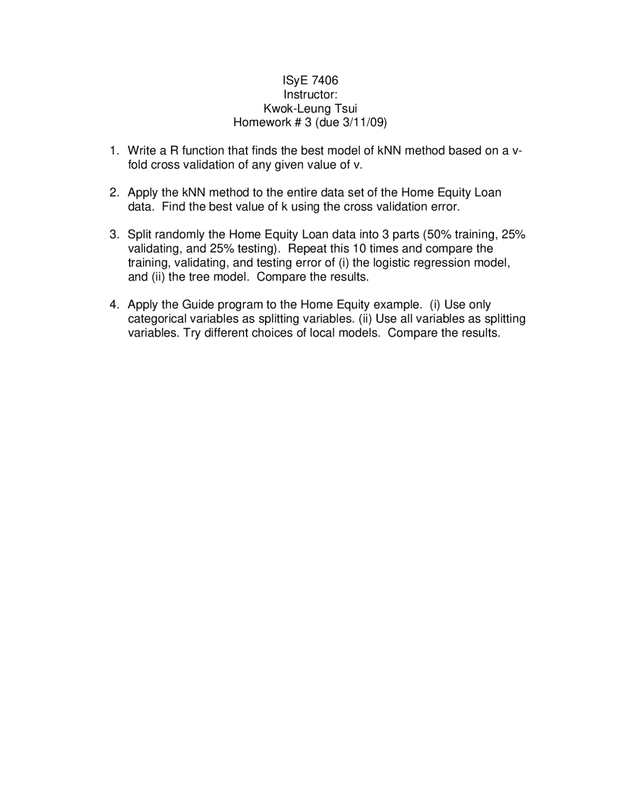 Homework 3 Data Mining And Statistical Learning Isye 7406 Docsity