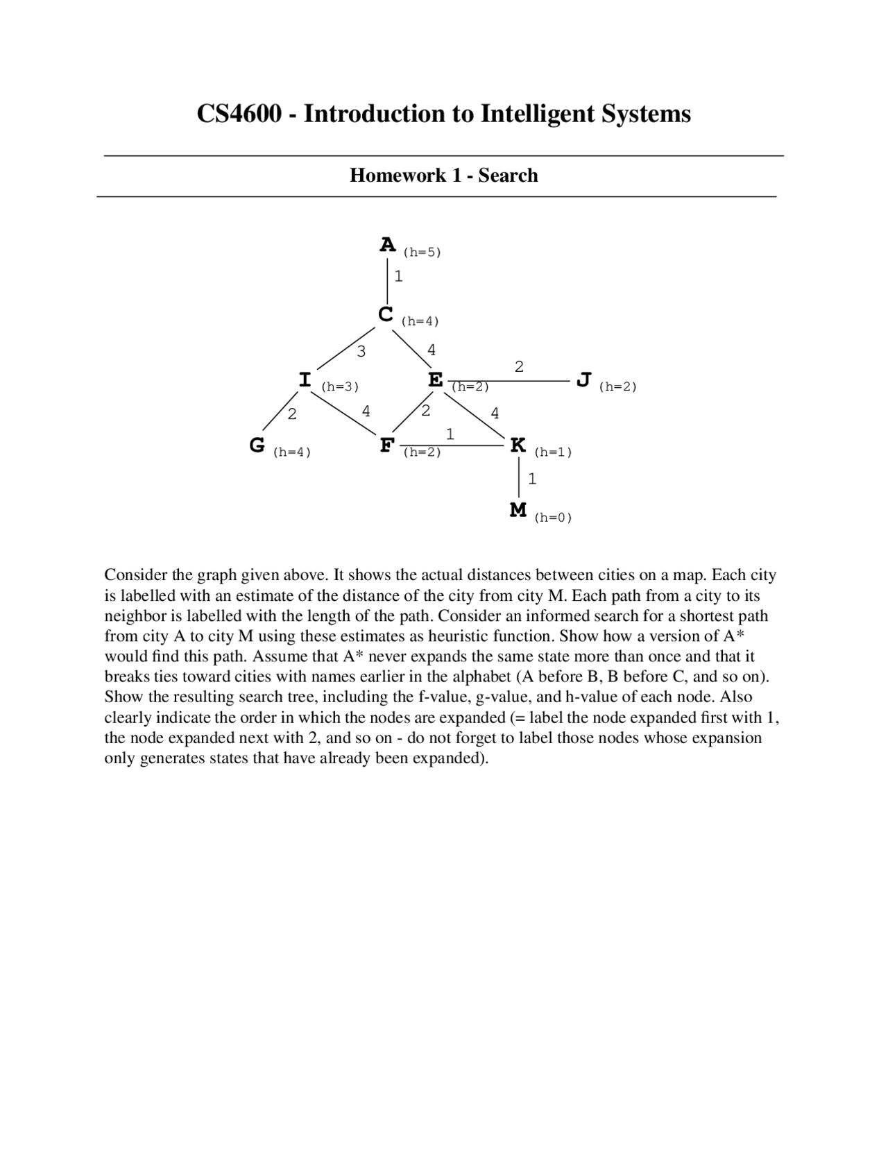 Assignment 1 Search For Introduction To Artificial Intelligence Cs 3600 Docsity