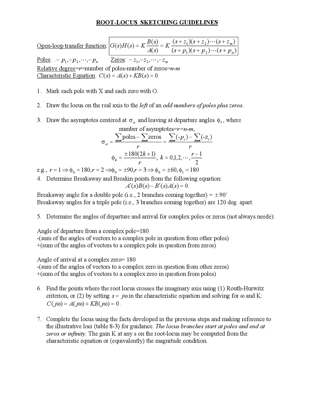 System Dynamics And Control Root Locus Sketching Guidelines Ae 3515 Docsity