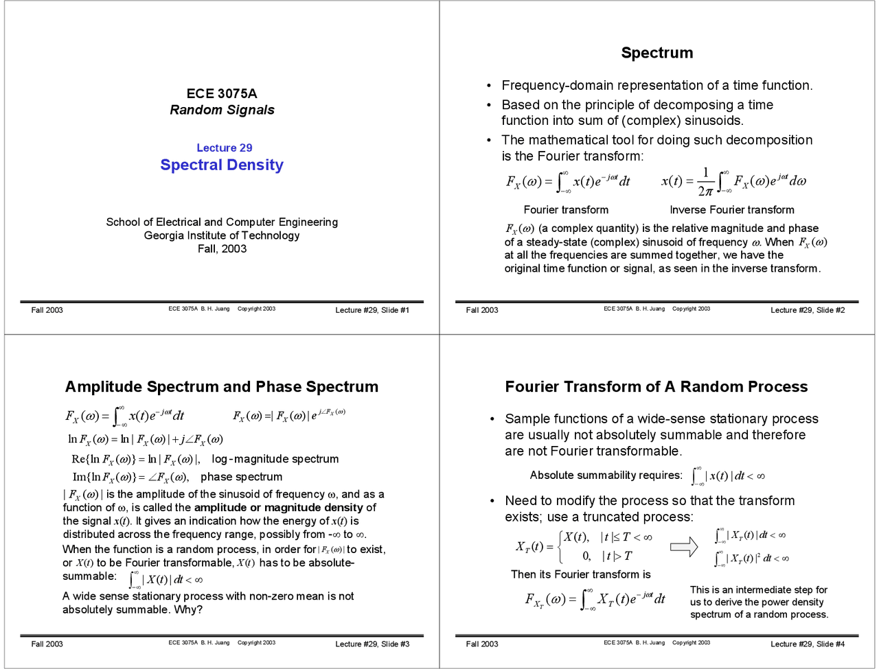 Notes On Spectral Density Random Signals Ece 3075 Docsity