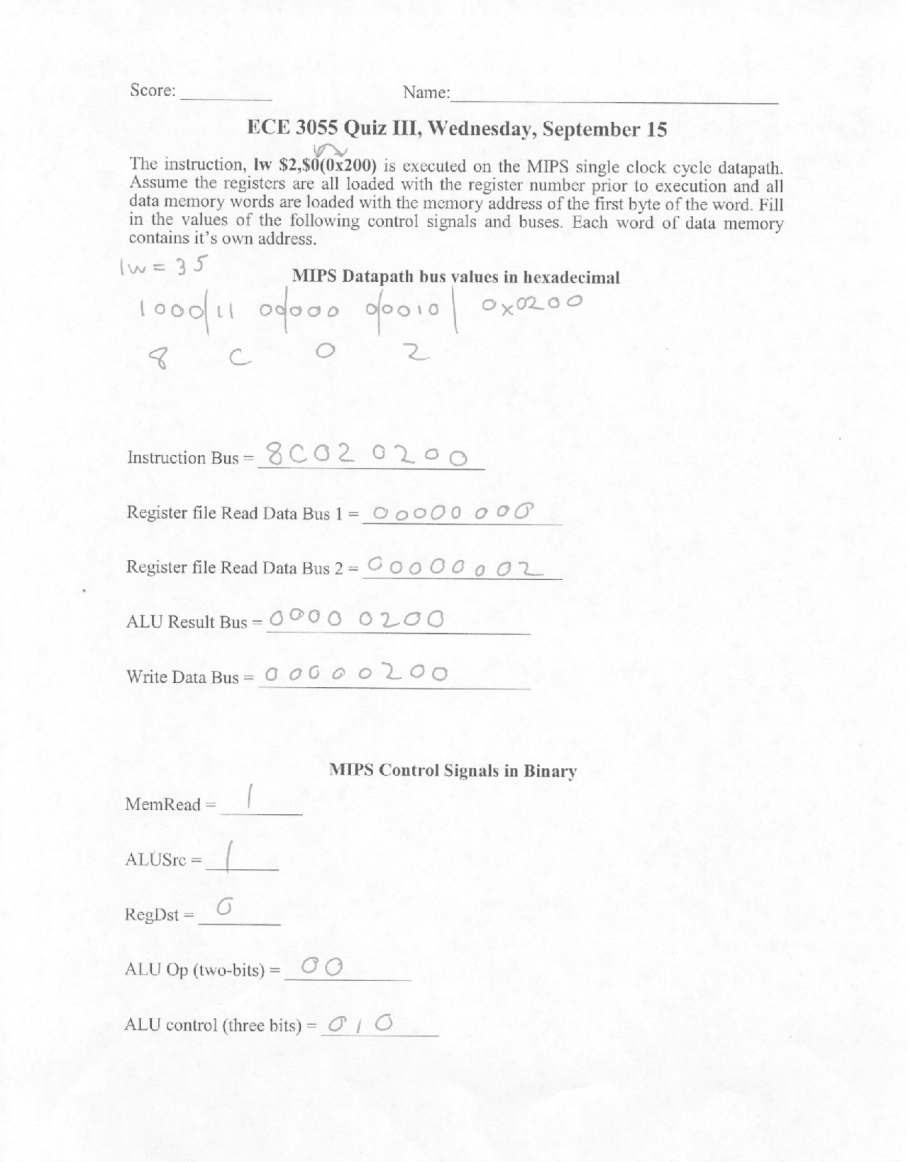 Resolution Of Quiz 3 Computer Architecture And Operating Systems Ece 3055 Docsity