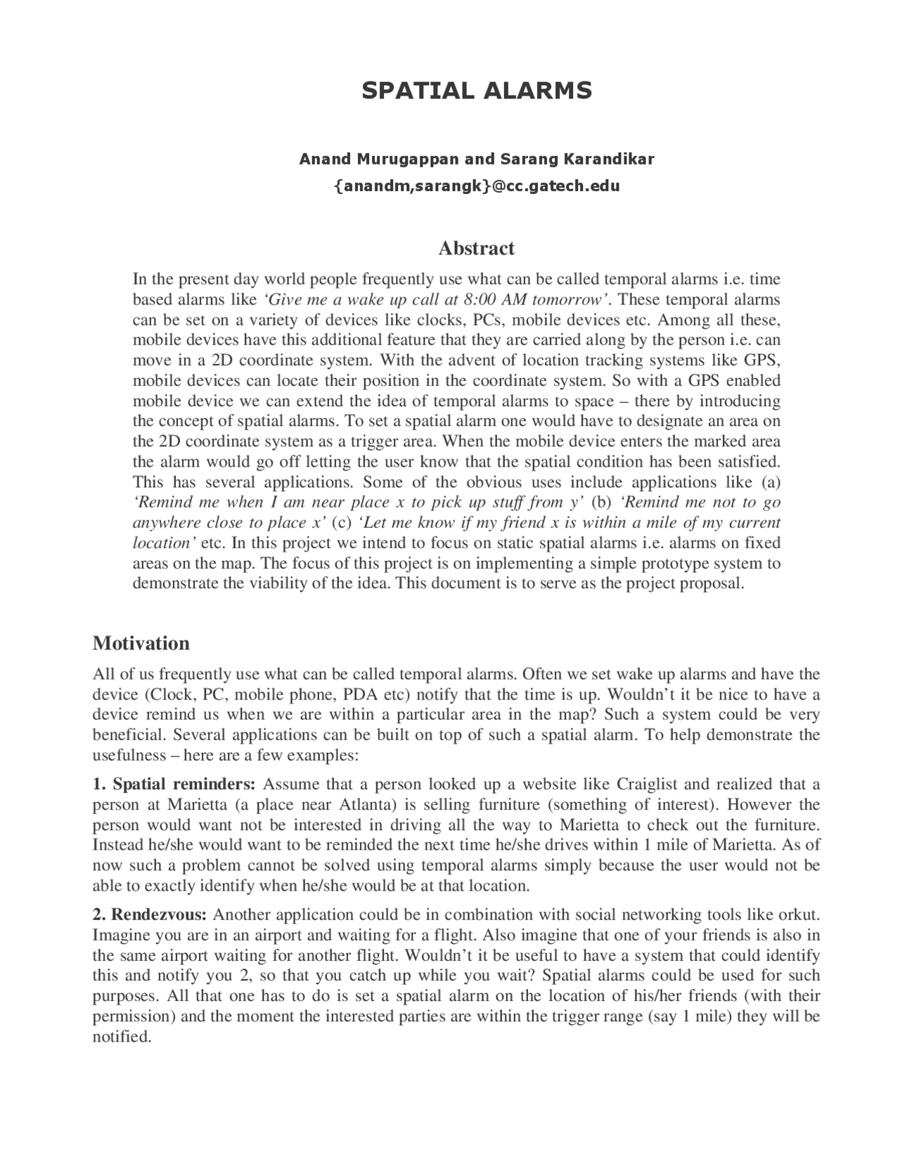 Spatial Alarms Project Report Cs 8803 Docsity