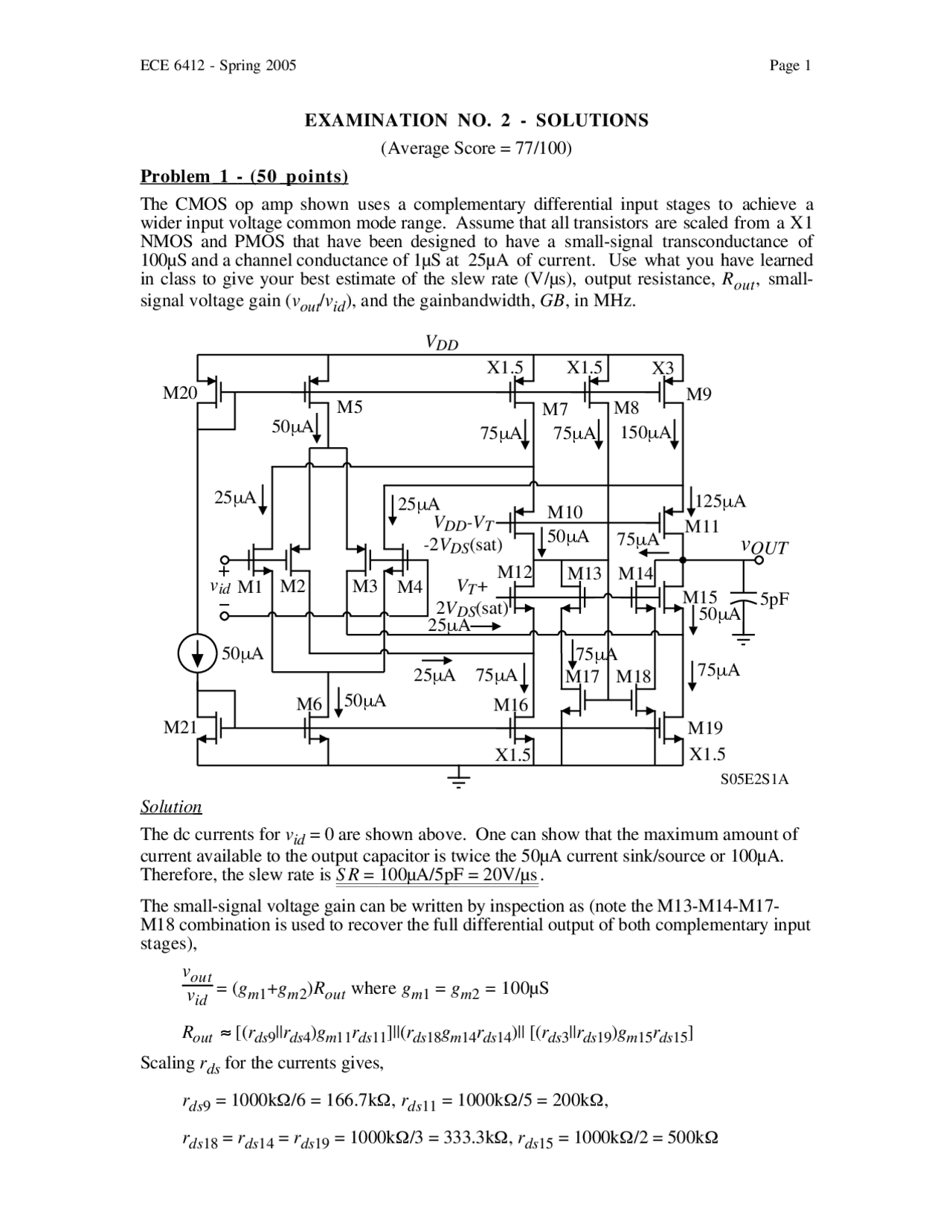 Exam 2 With Solution Analog Intelligent Circuit Design Ece 6412
