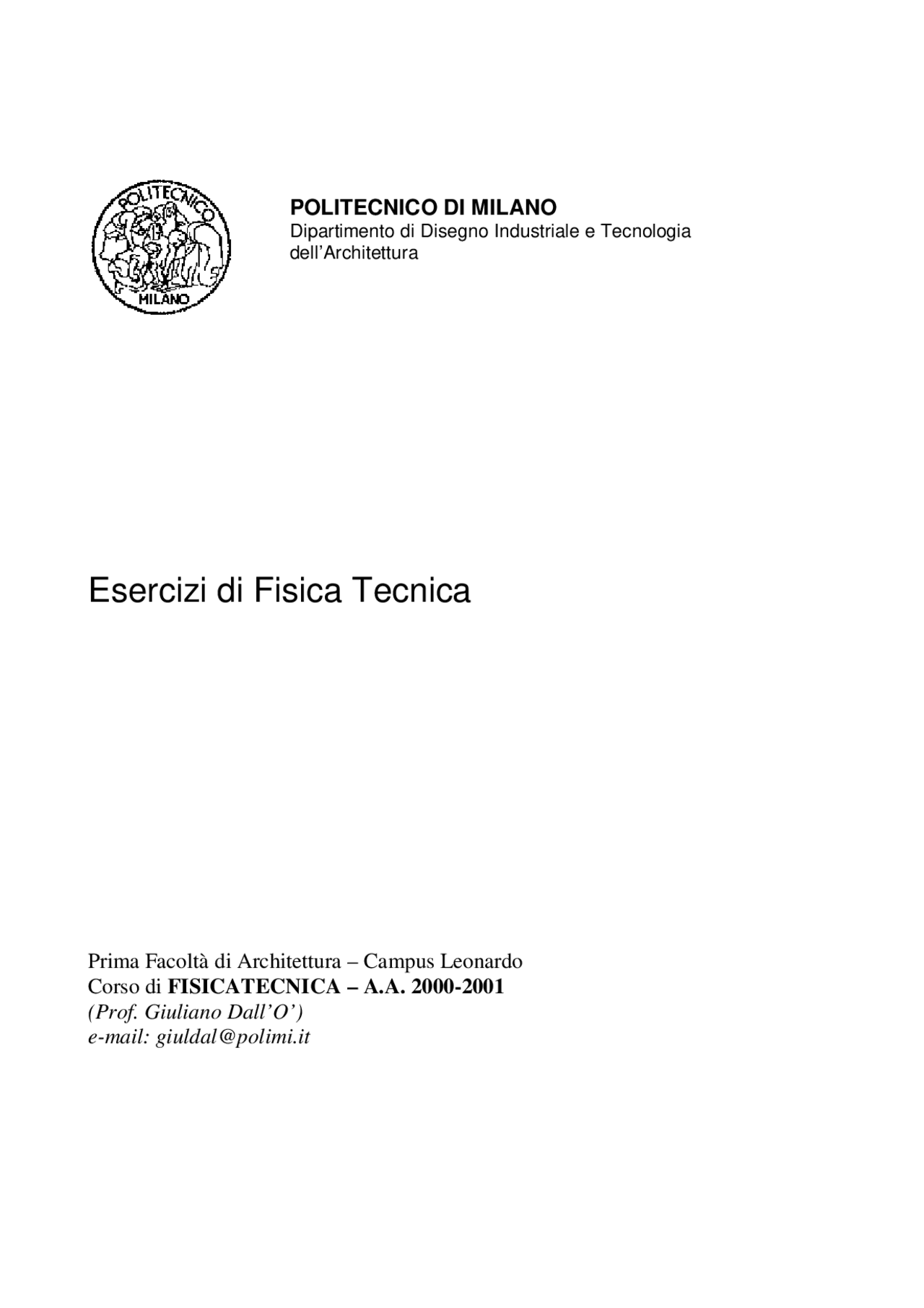 Eserciziario di fisica tecnica - Parte 1 - Docsity