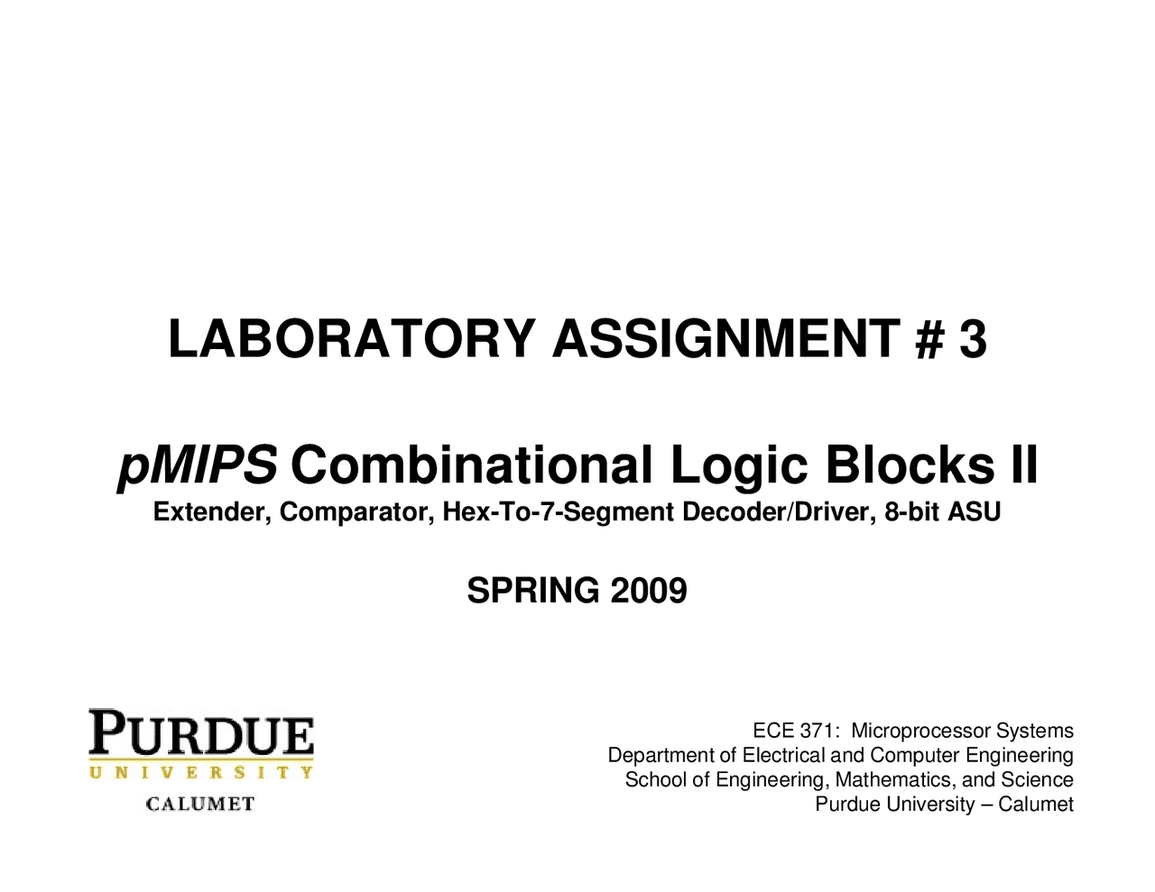 Laboratory Assignment 3 Pmips Combinational Logic Blocks Ii Ece 371 Docsity