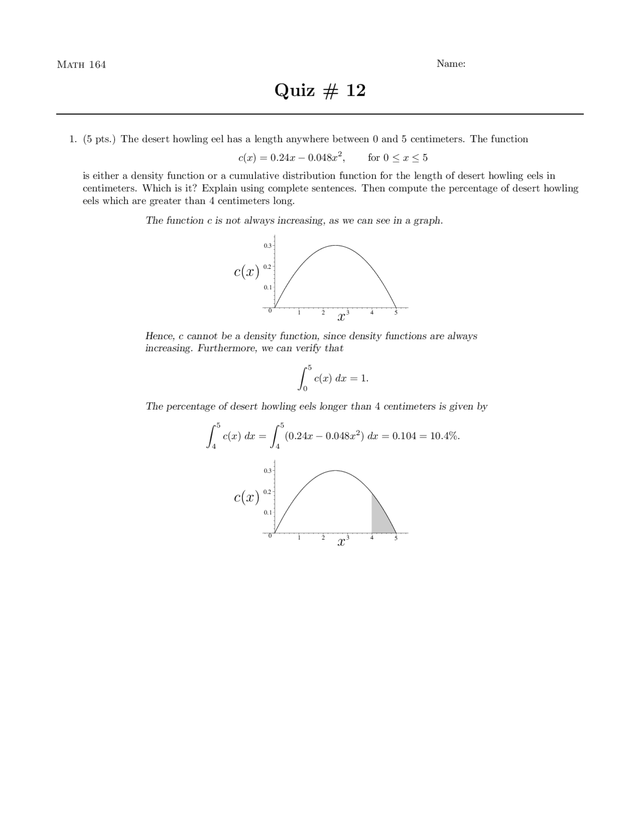 Integrated Calculus Analysis Geometry I Solved Exam 12 Ma 164 Docsity