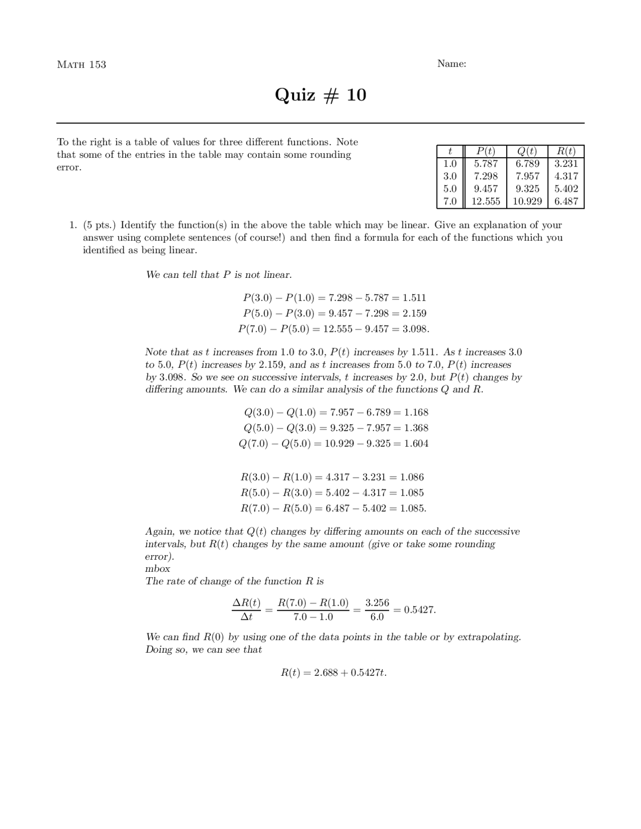 Algebra And Trigonometry I Solved Quiz 10 Ma 153 Docsity