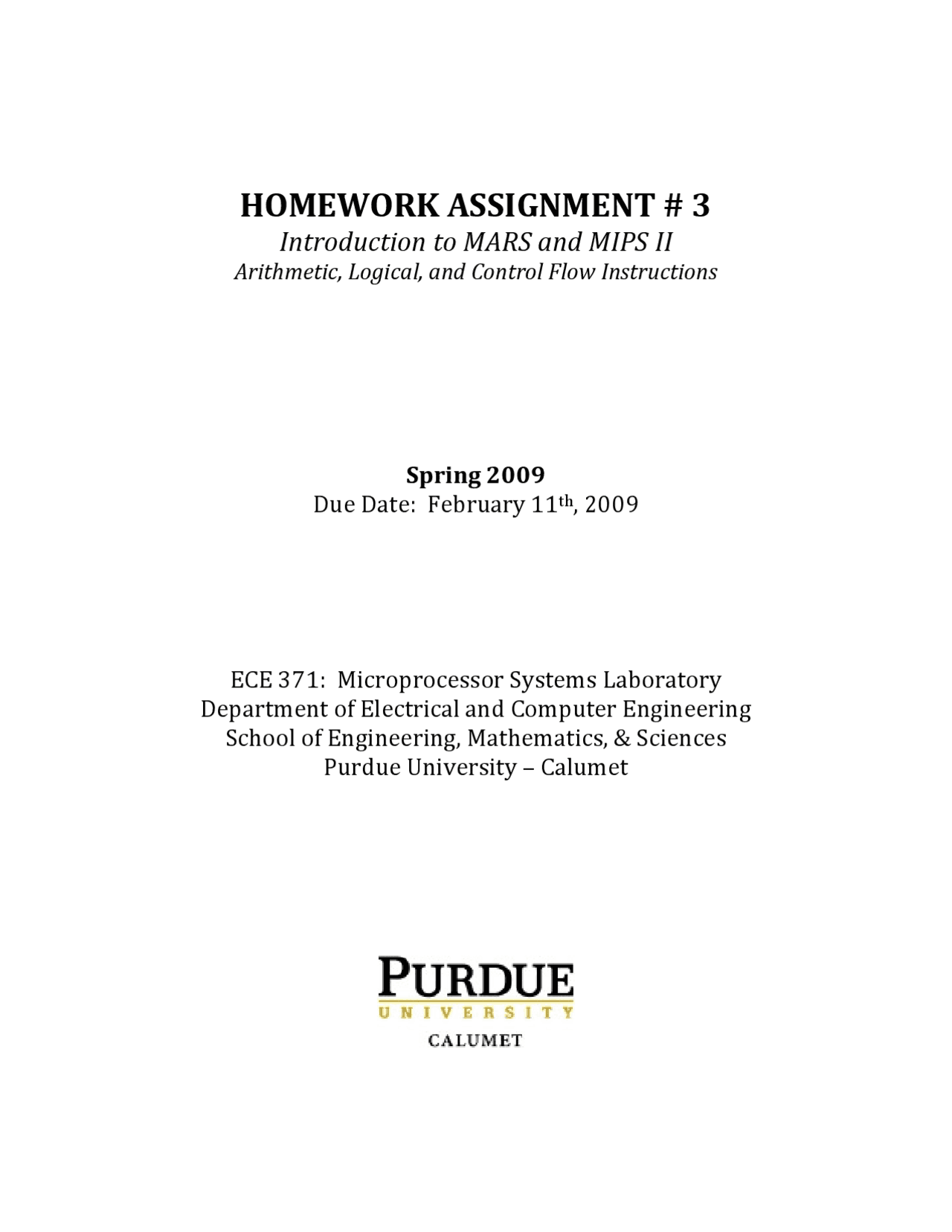 Assignment 3 Introduction To Mars And The Mips Isa Ece 371 Docsity