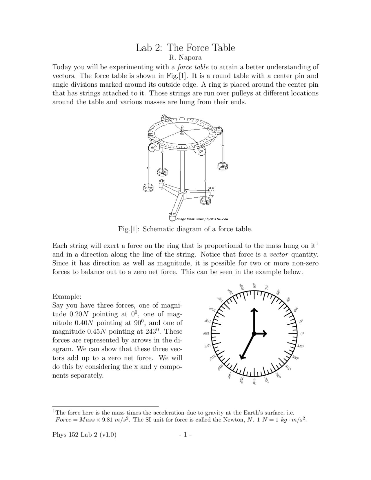 Lab 2 The Force Table Mechanics Phys 152 Docsity
