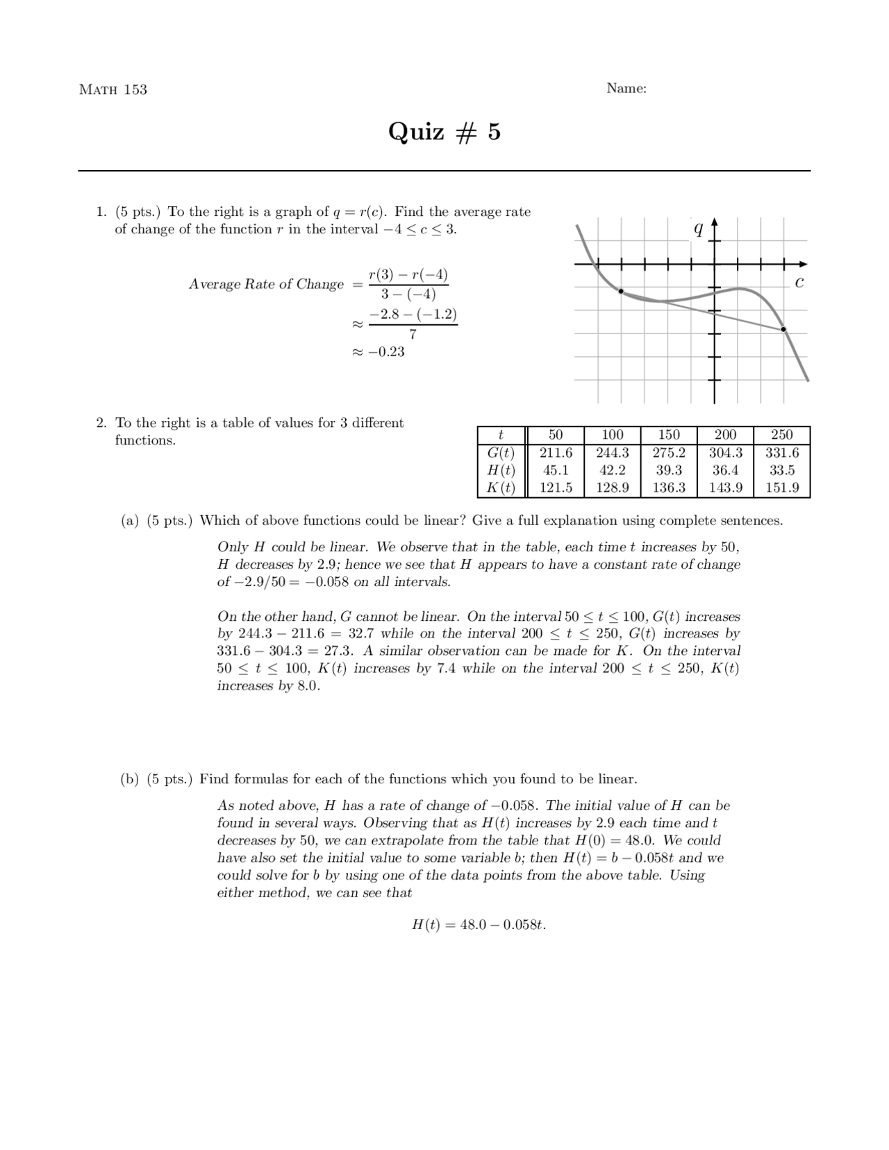 Solutions To Quiz 5 Algebra And Trigonometry I Ma 153 Docsity