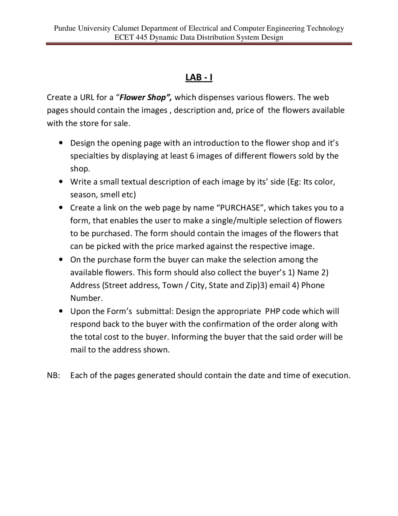 ECET 445 Flower Shop Website Design - Prof. Omer Farook | Lab Reports Electrical and Electronics ...