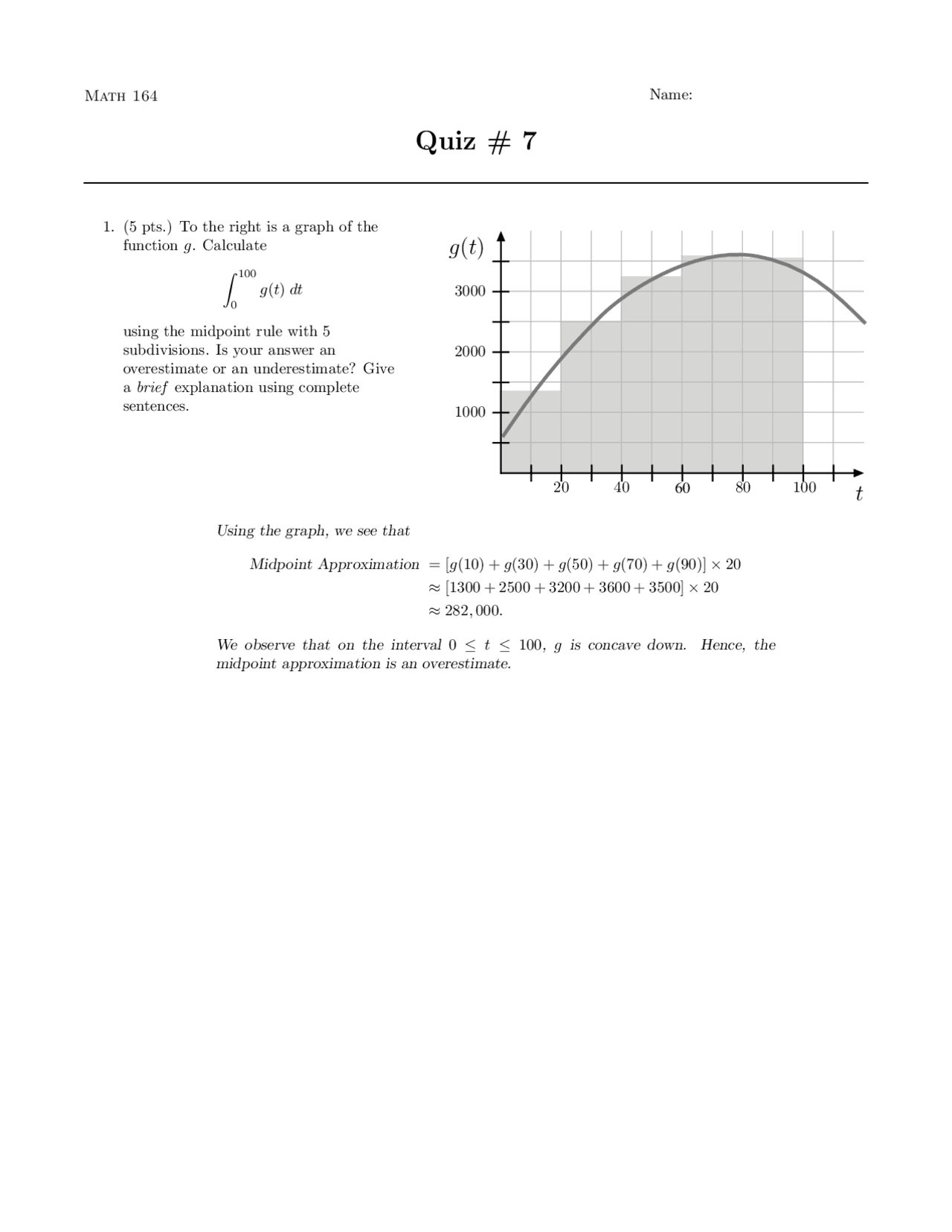 Integrated Calculus Analysis Geometry Ii Quiz 7 With Answers Ma 164