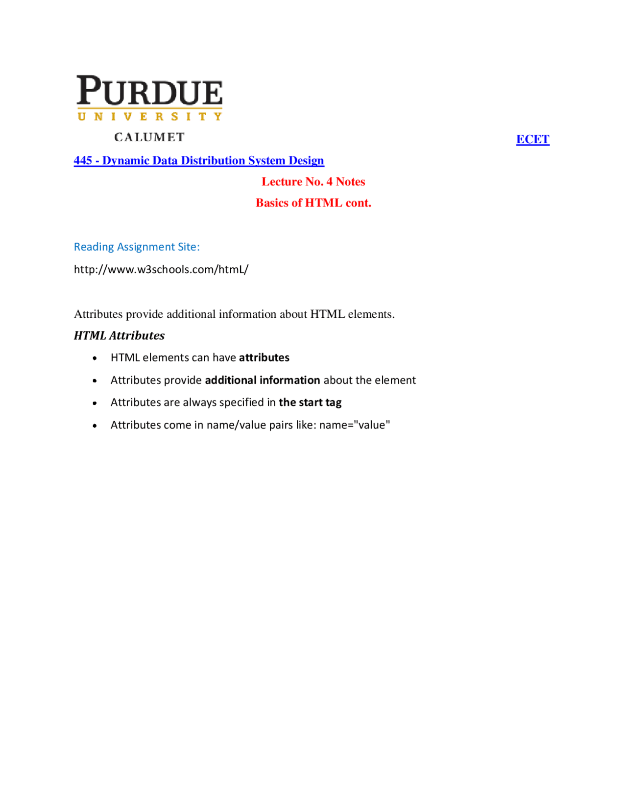Dynamic Data Distribution System Design Lecture Notes Ecet 445