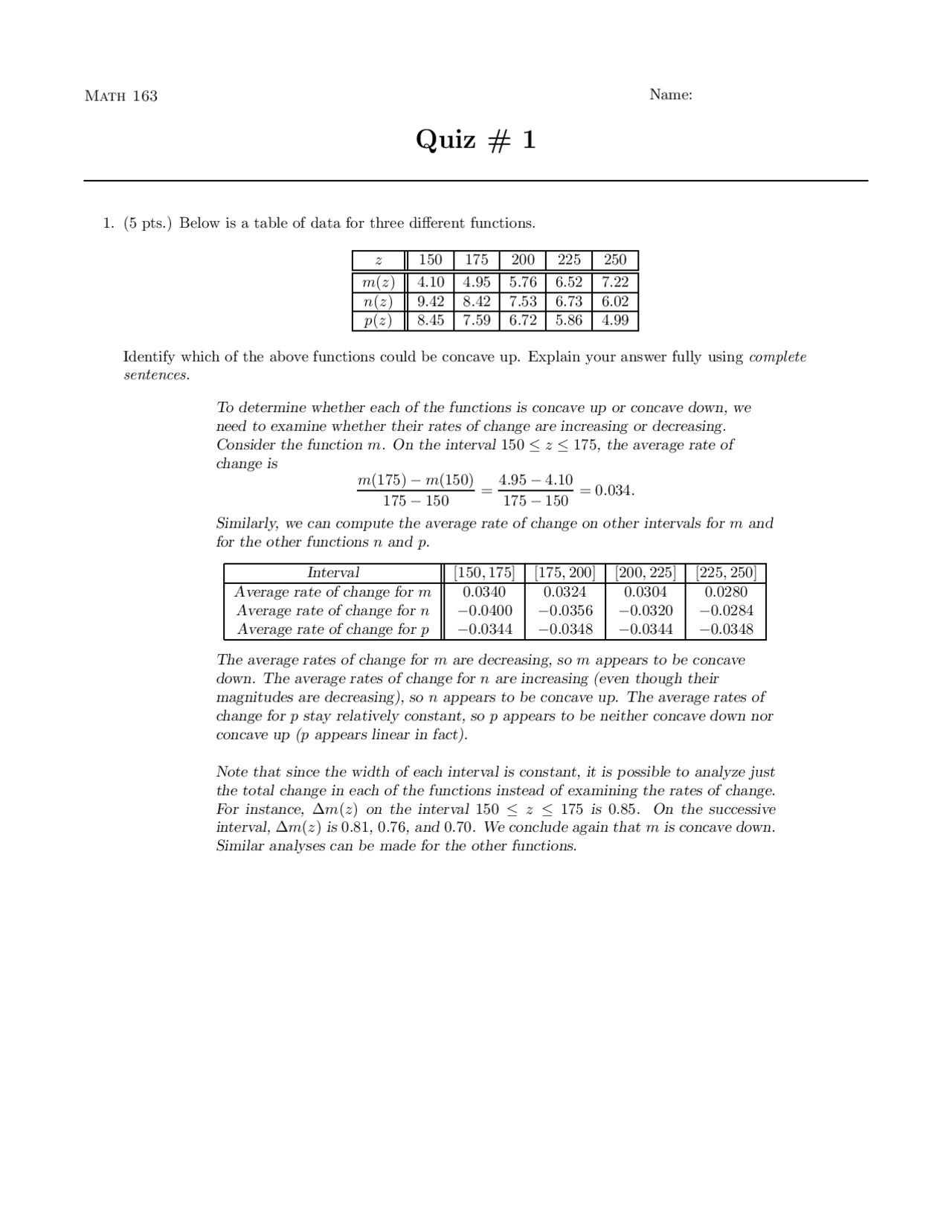 Integrated Calculus Analysis Geometry I Quiz 1 Ma 163 Docsity