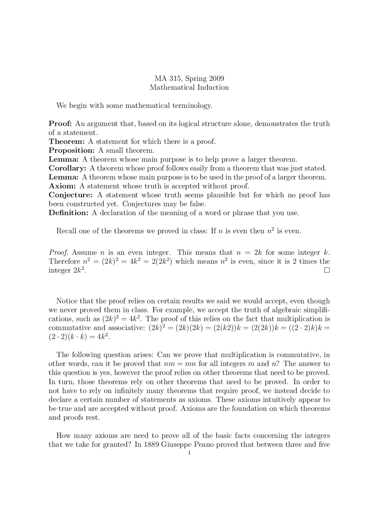 Mathematical Induction Exam Notes Introduction To Abstract