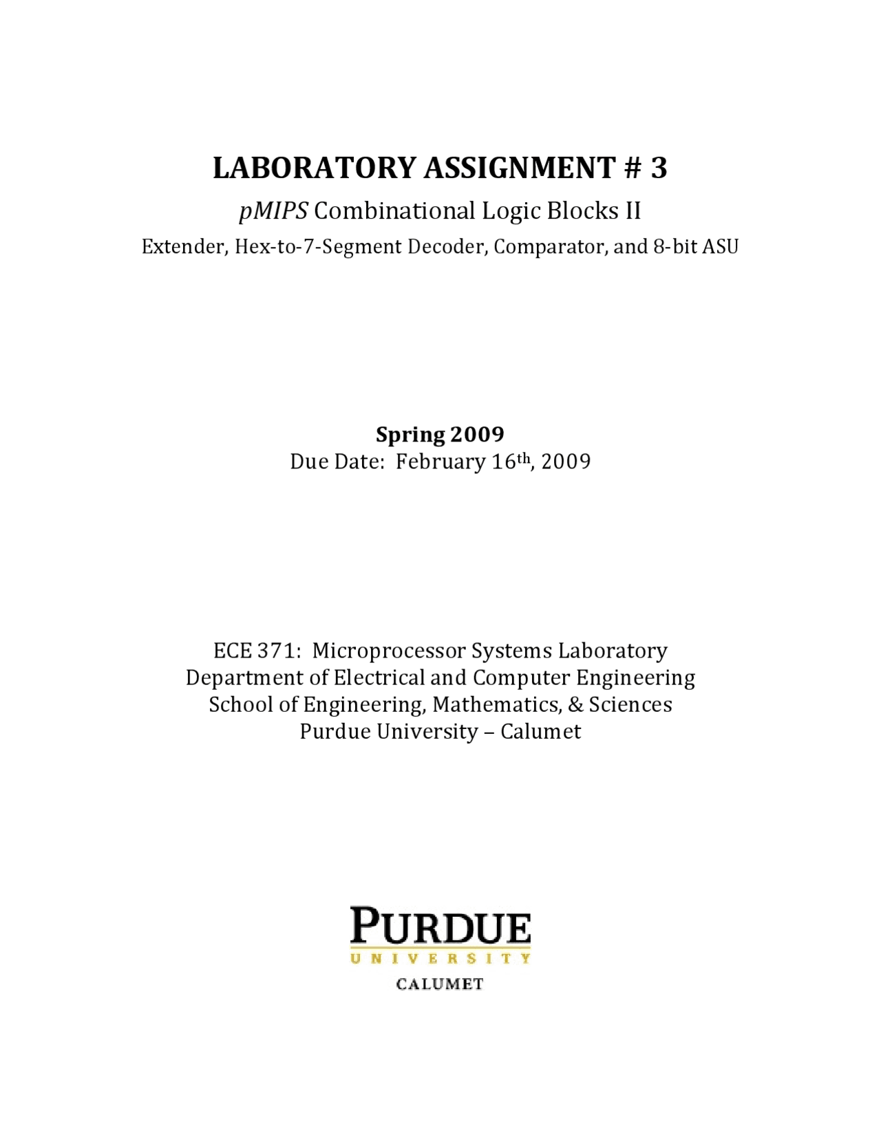 Lab Assignment 3 For Pmips Combinational Logic Blocks Ii Ece 371 Docsity