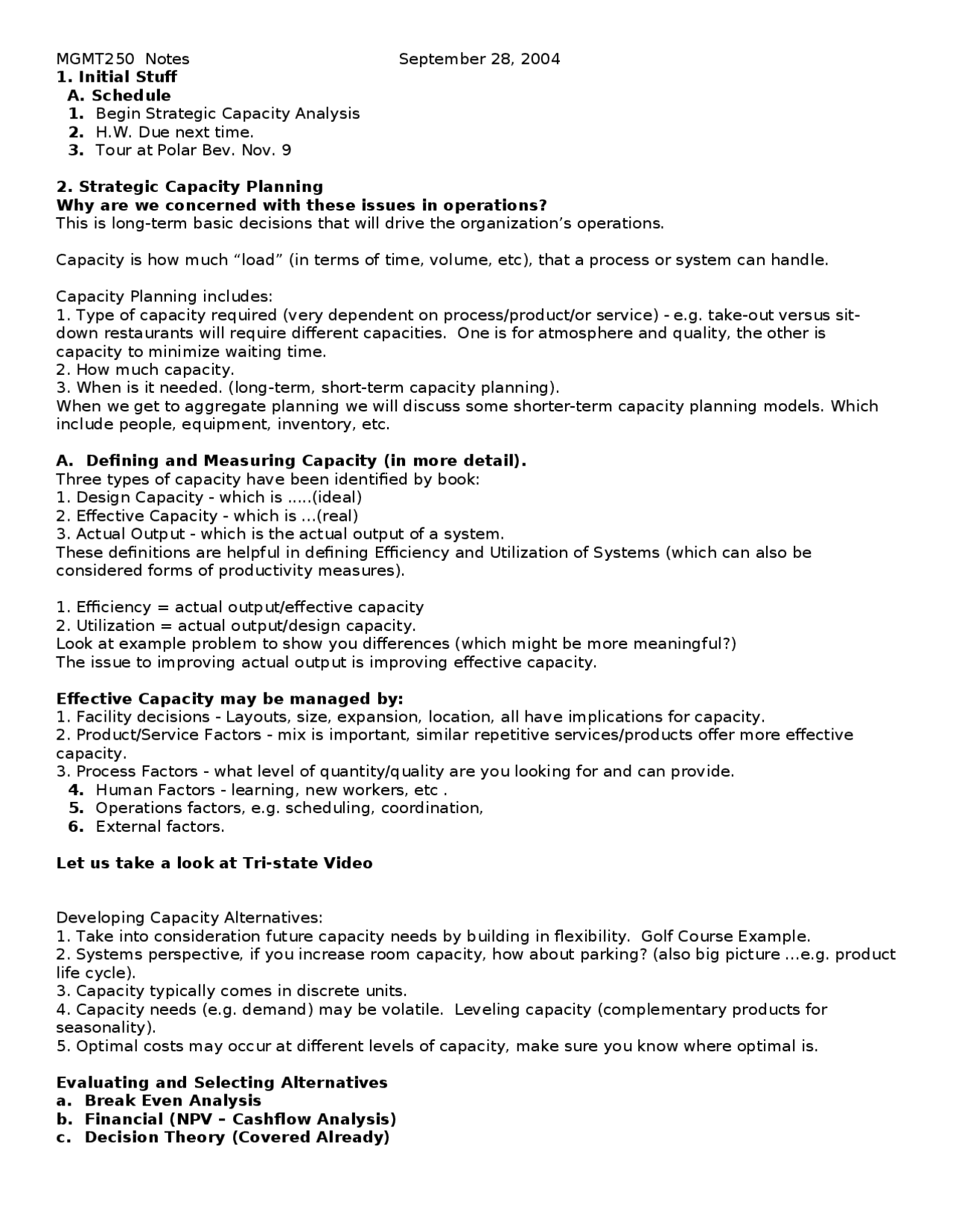 Operation Management Systems Lecture Notes Mgmt 250 Docsity