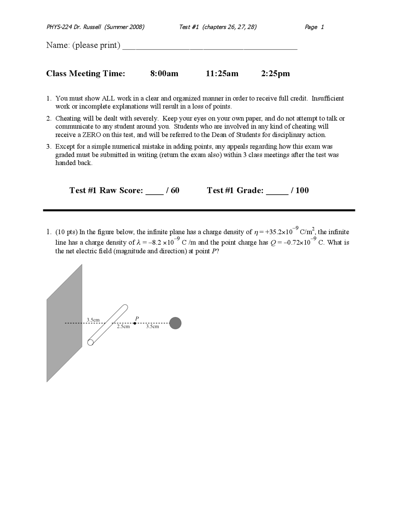 Questions For Test I Electricity And Magnetism Phys 224 Docsity
