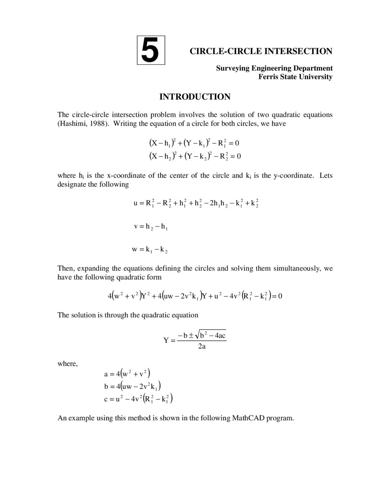 Circle-Circle Intersection - Surveying Computation - Notes | SURE 215 ...