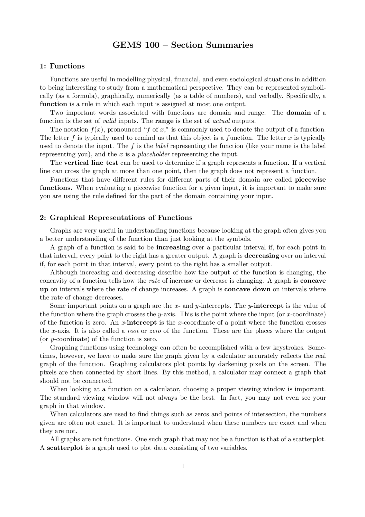 Notes on Functions, Graphical Representations of Functions | GEMS 100 ...