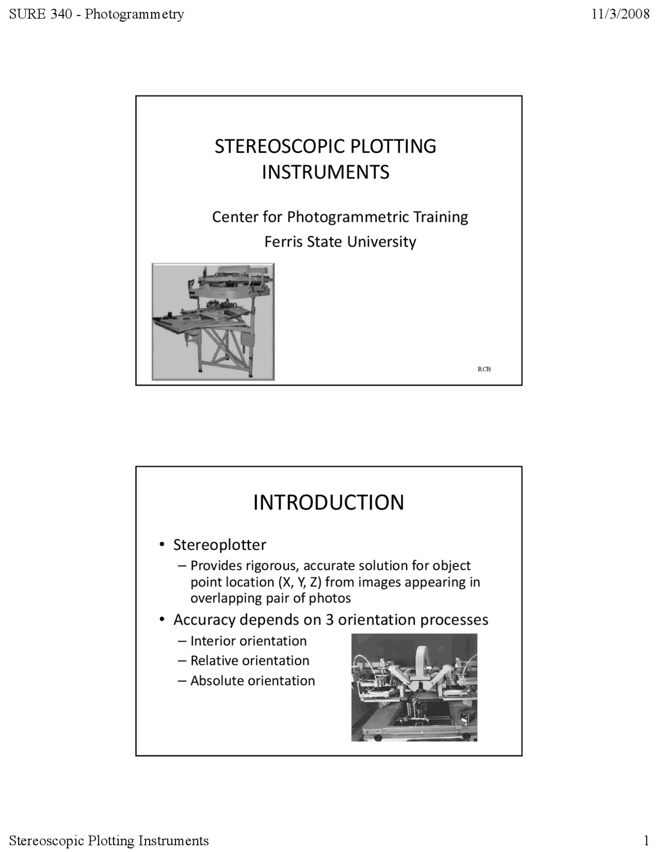 Stereoscopic Plotting Instruments | SURE 340 | Study notes Engineering ...