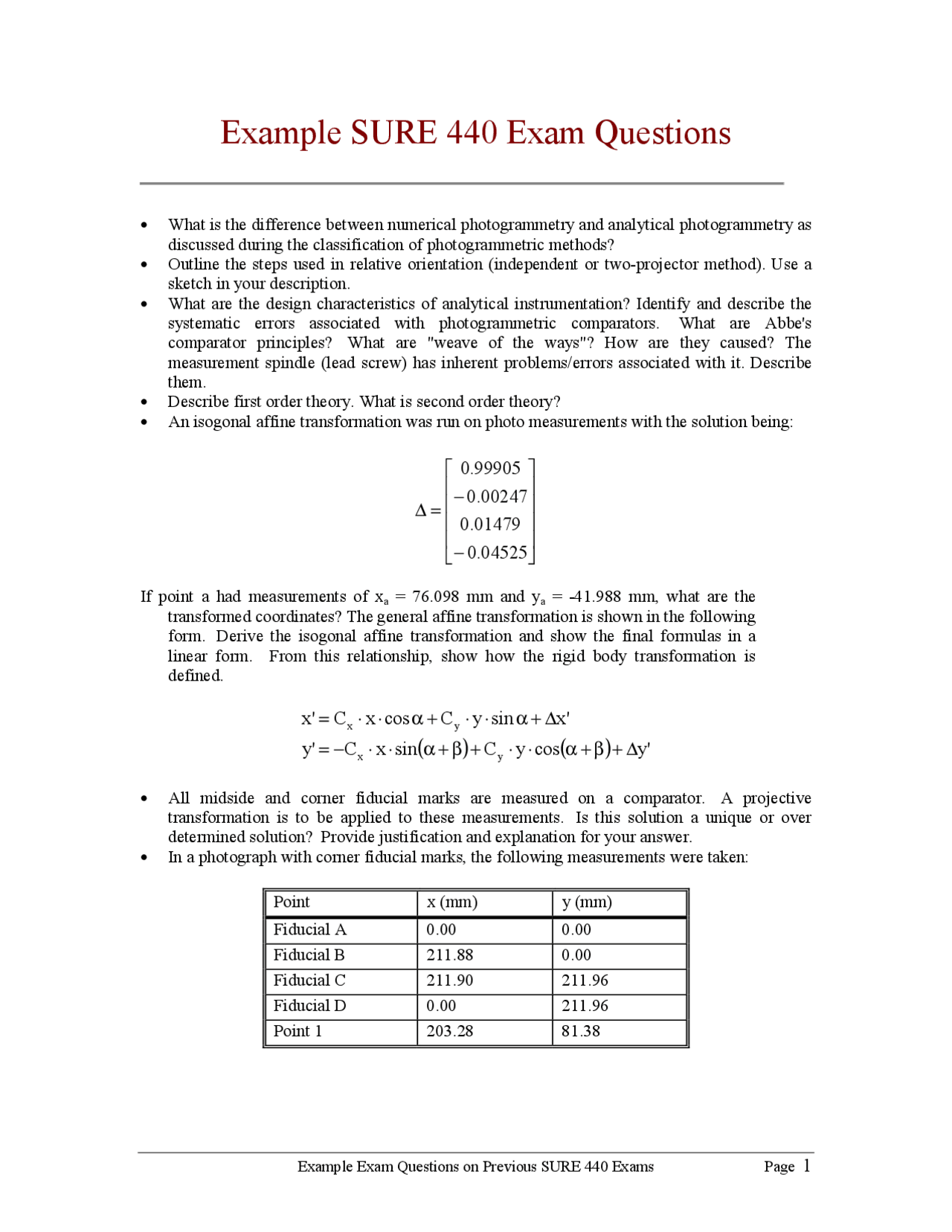 Final Exam With Question For Advance Photogrammetry Sure 440 Exams