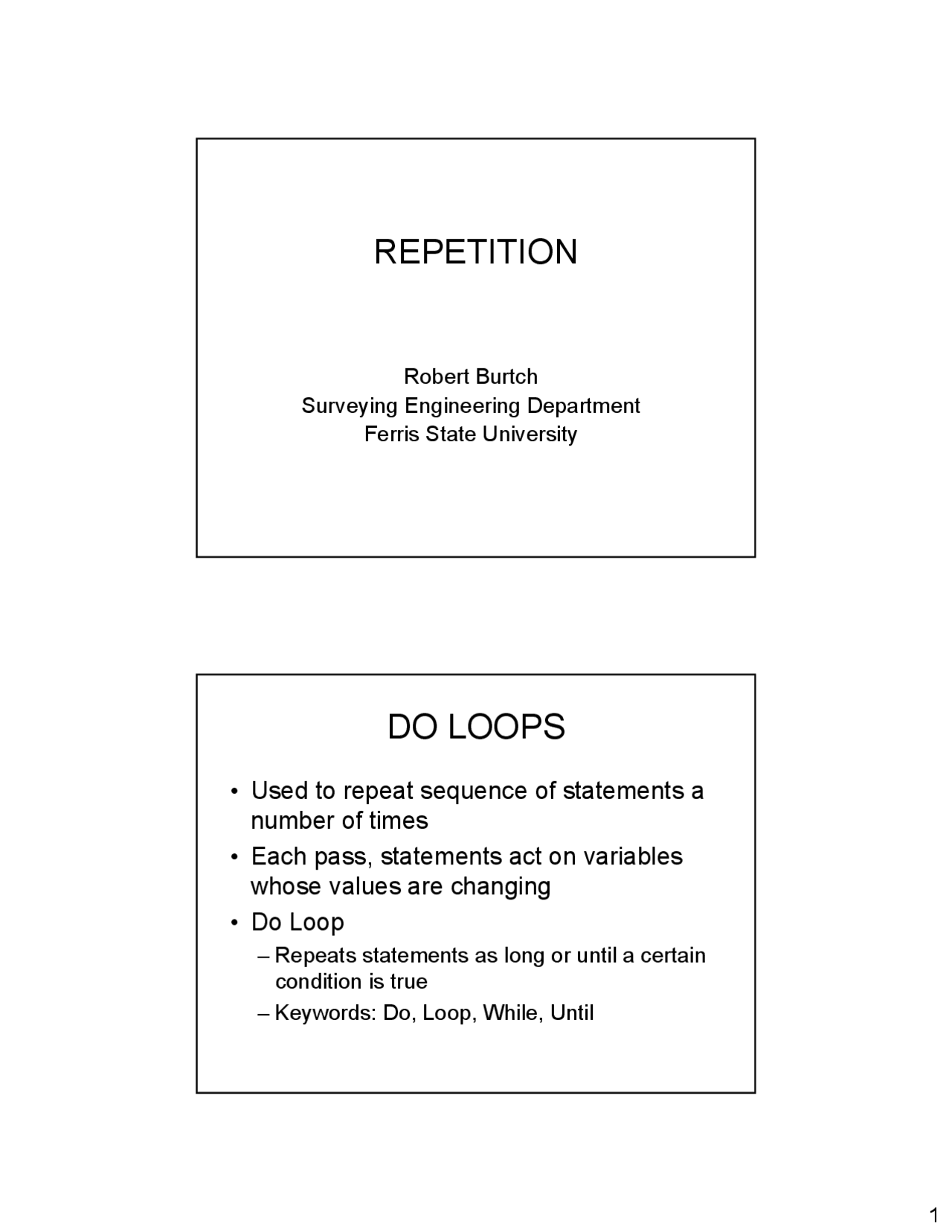 Repetition - Program Applications in Geomatics - Lecture Slides | SURE 272 - Docsity