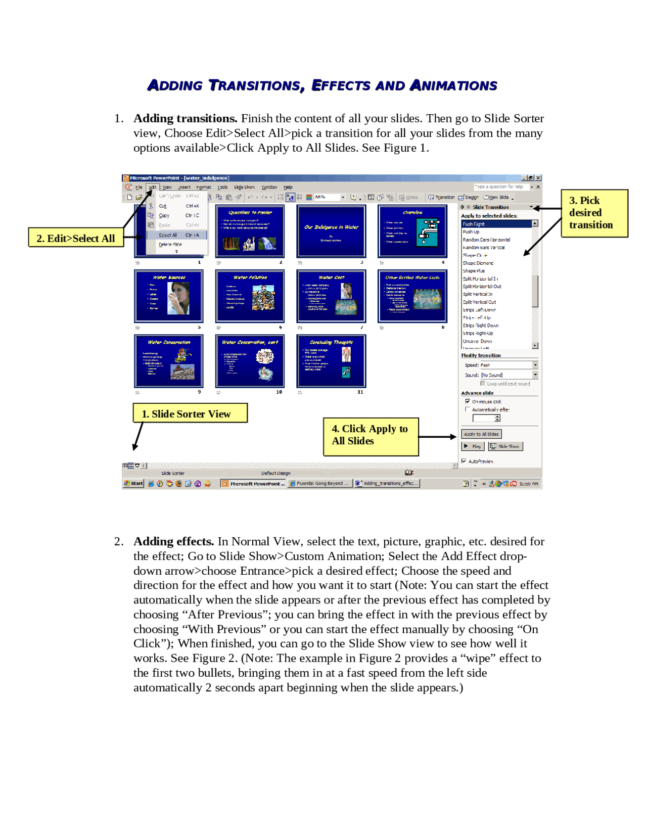 Adding Transitions, Effects and Animations - Lecture Notes | ED 498 ...