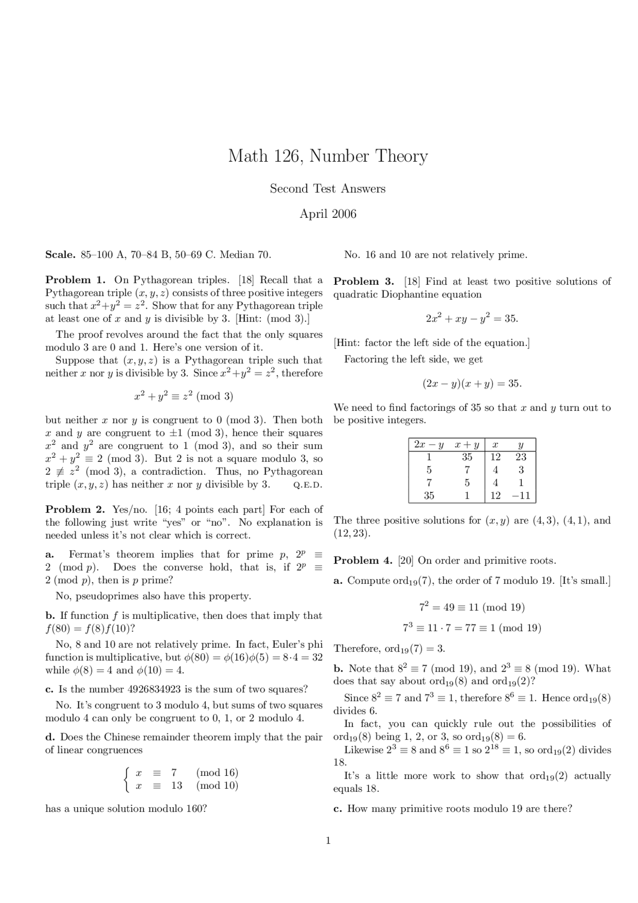 Solved Questions For Test Ii Number Theory Math 126 Docsity