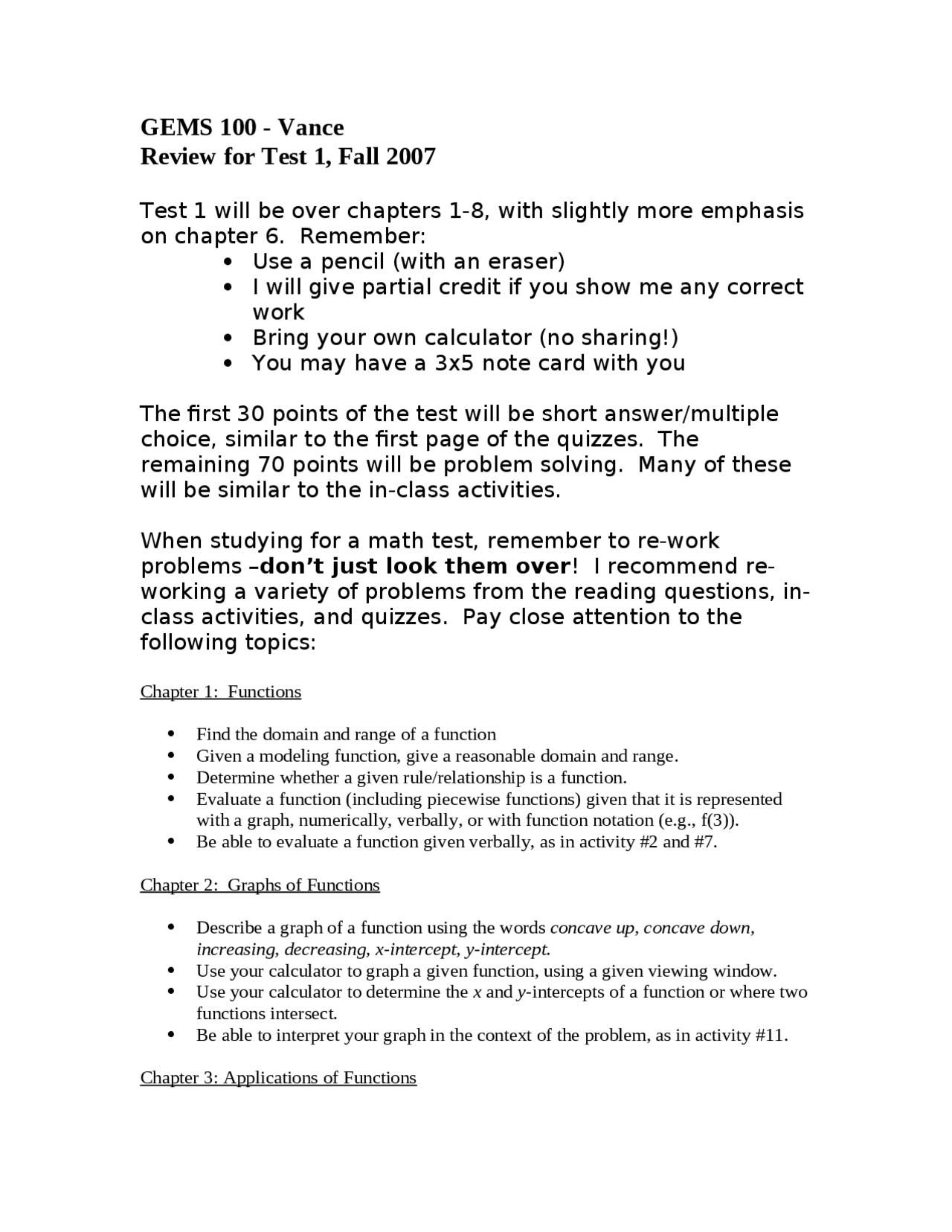 Review Notes For Test 1 Understanding Our Quantitative World Gems