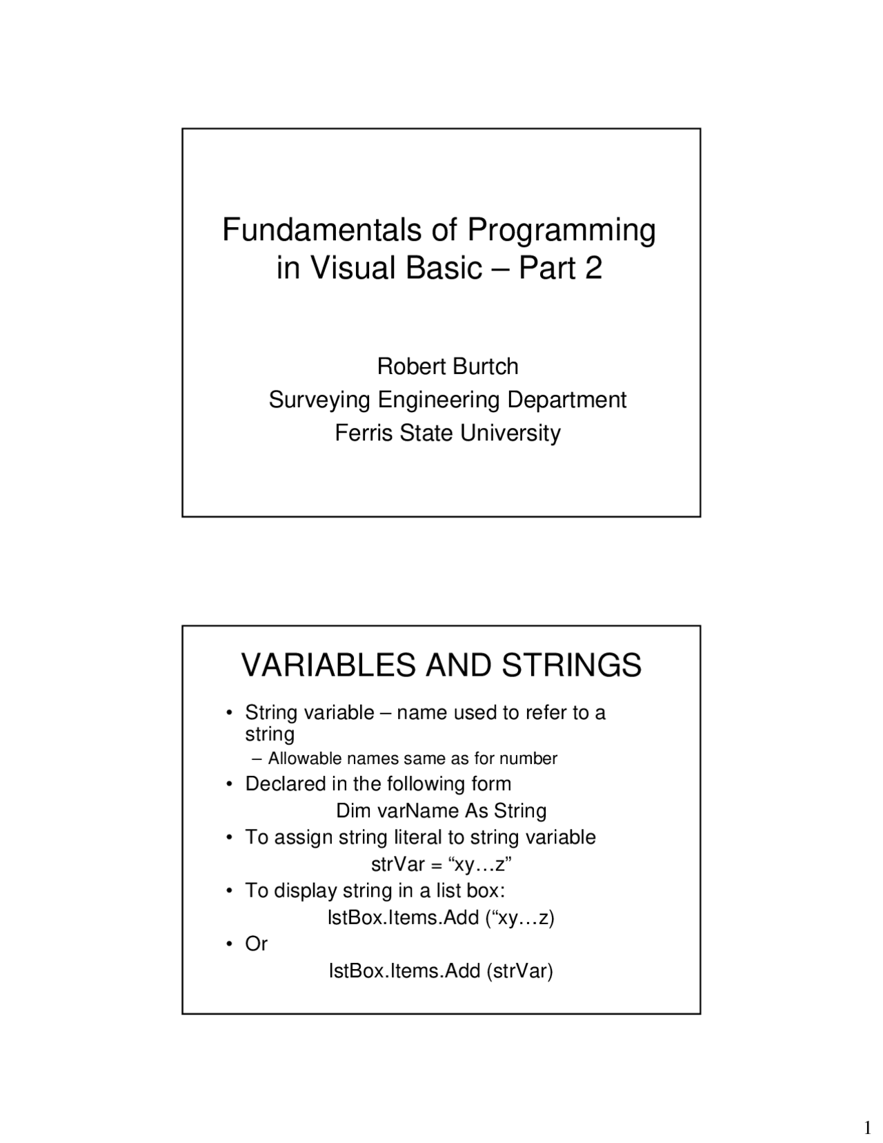 Fundamentals Of Programming In Visual Basic Part 2 Sure 272 Docsity