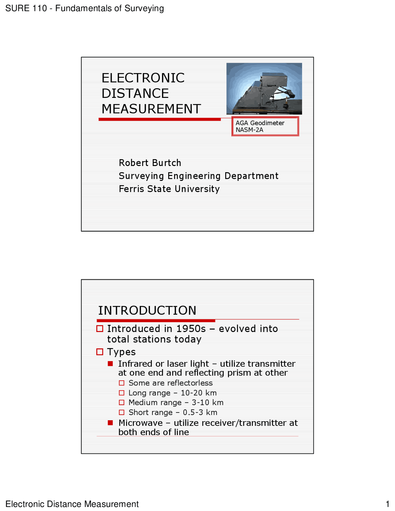 Lecture Slides On Electronic Distance Measurement Sure 110 Docsity