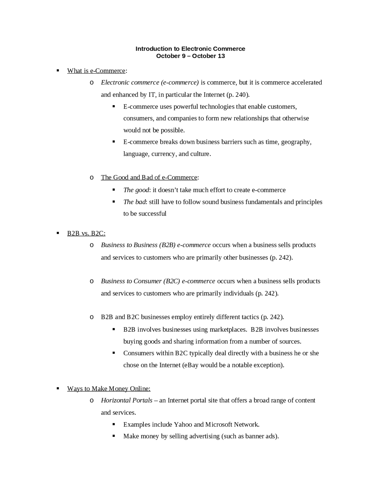 Introduction to Electronic Commerce - Information System | BU 294 - Docsity
