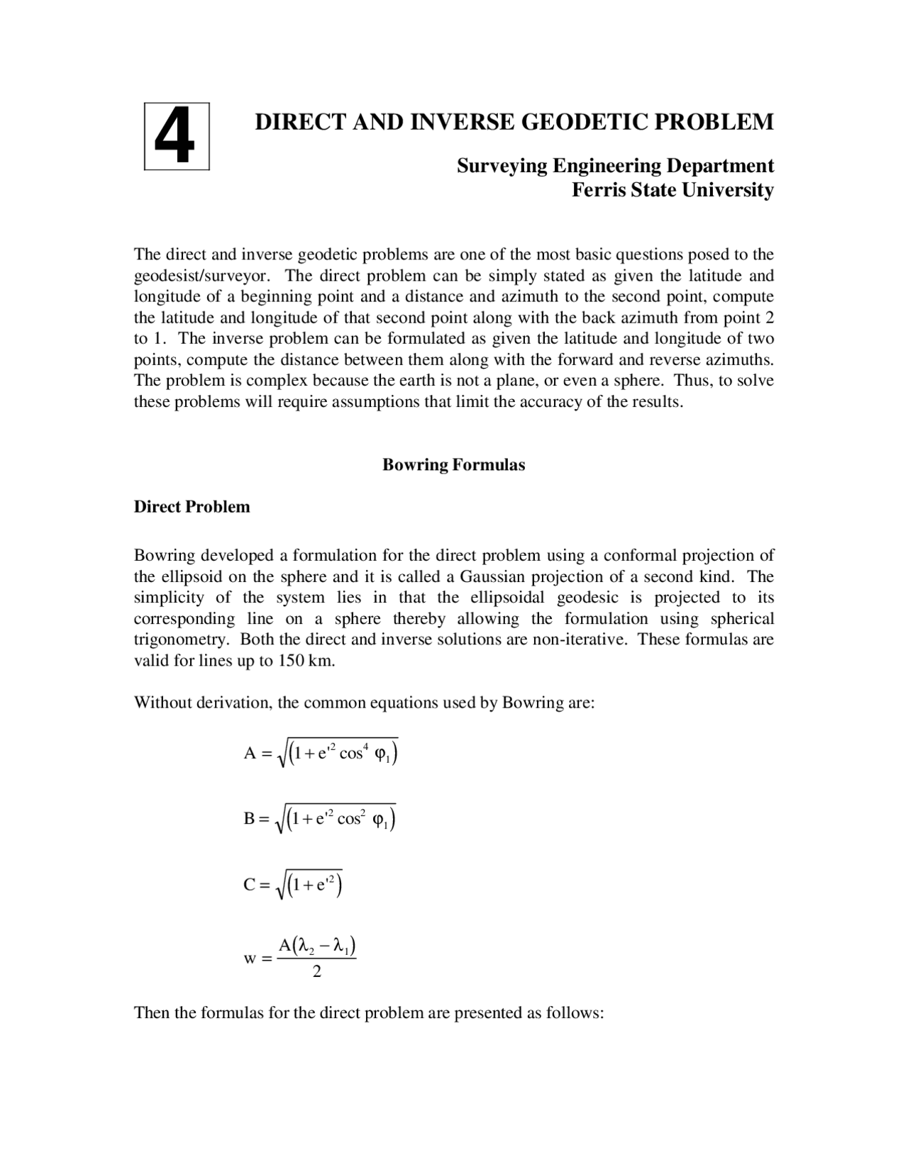 Direct And Inverse Geodetic Problem Lecture Notes Sure 452 Docsity
