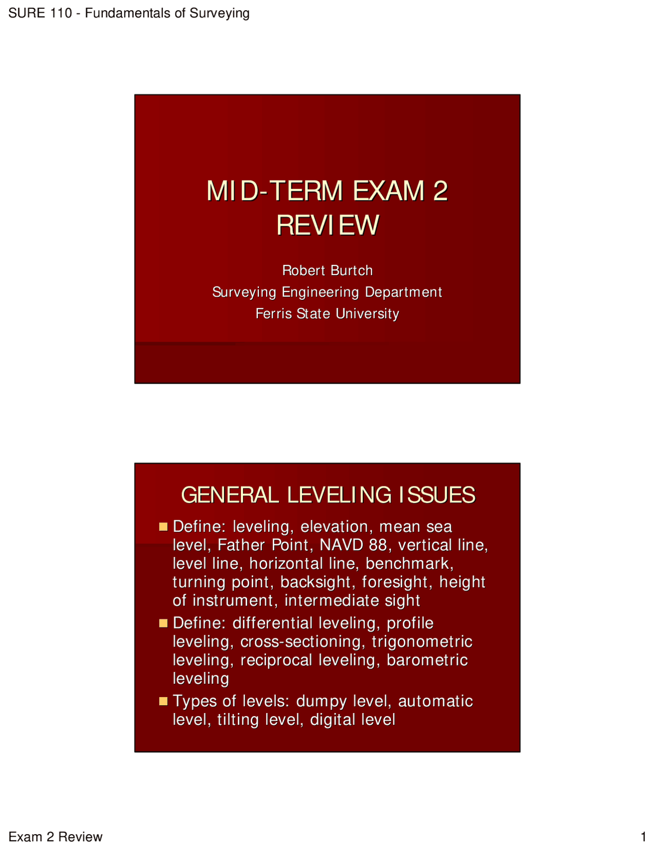 Review Sheet For Midterm Exam 2 Fundamentals Of Surveying Sure 110